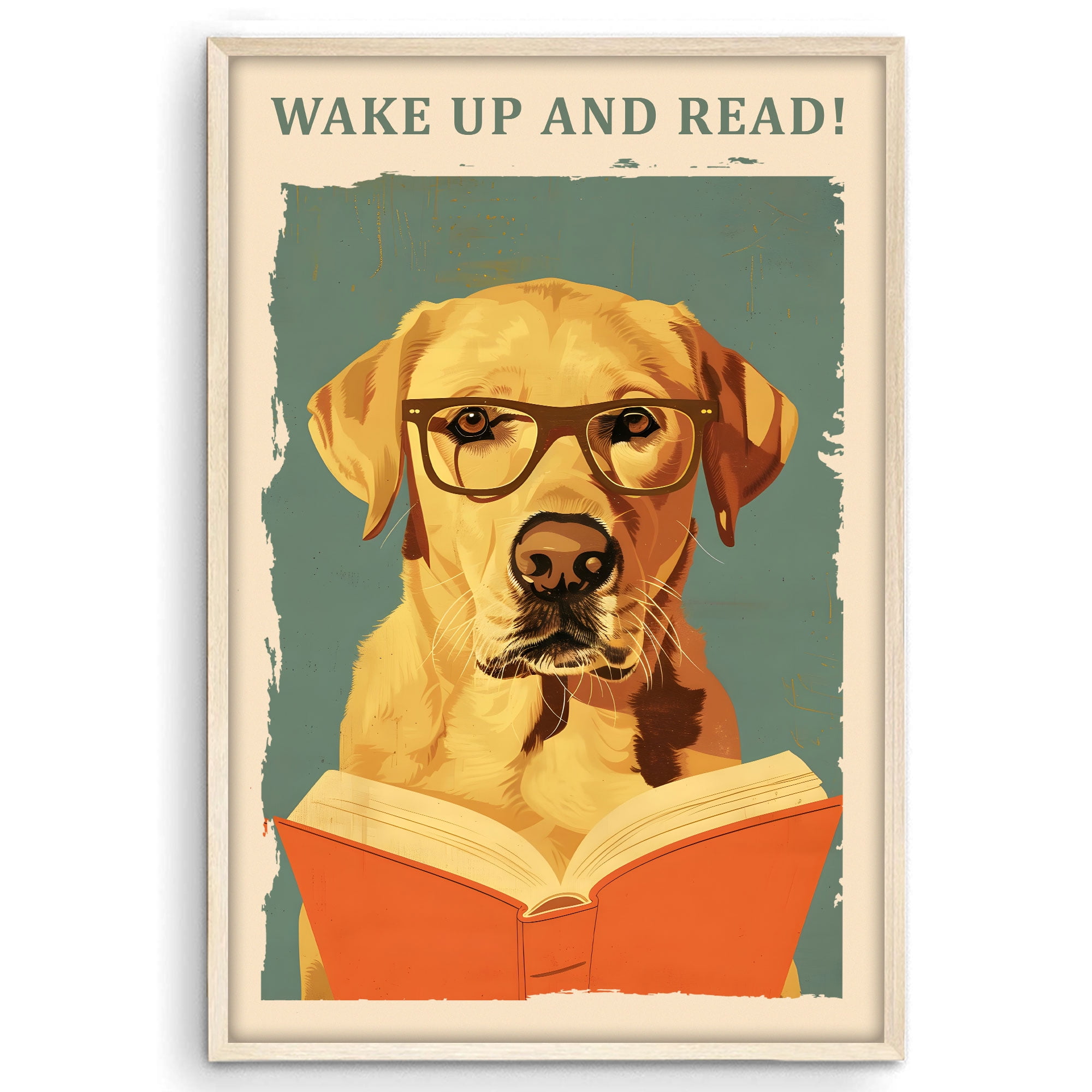 Eastern Print Labrador Retriever Dog Read Book Poster Wall Art, Wake Up ...