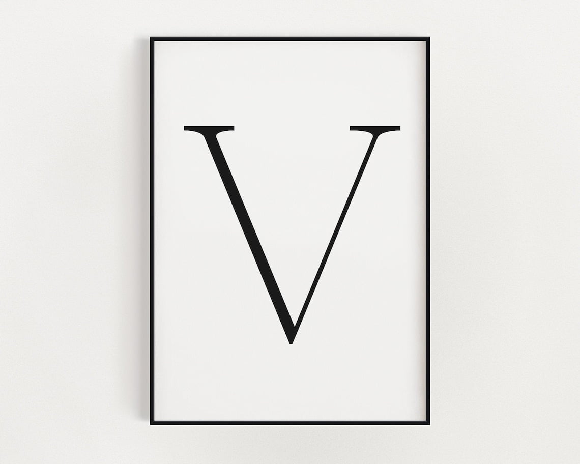Eastern Print Letter V Poster Monogram Typography Wall Art Minimal ...