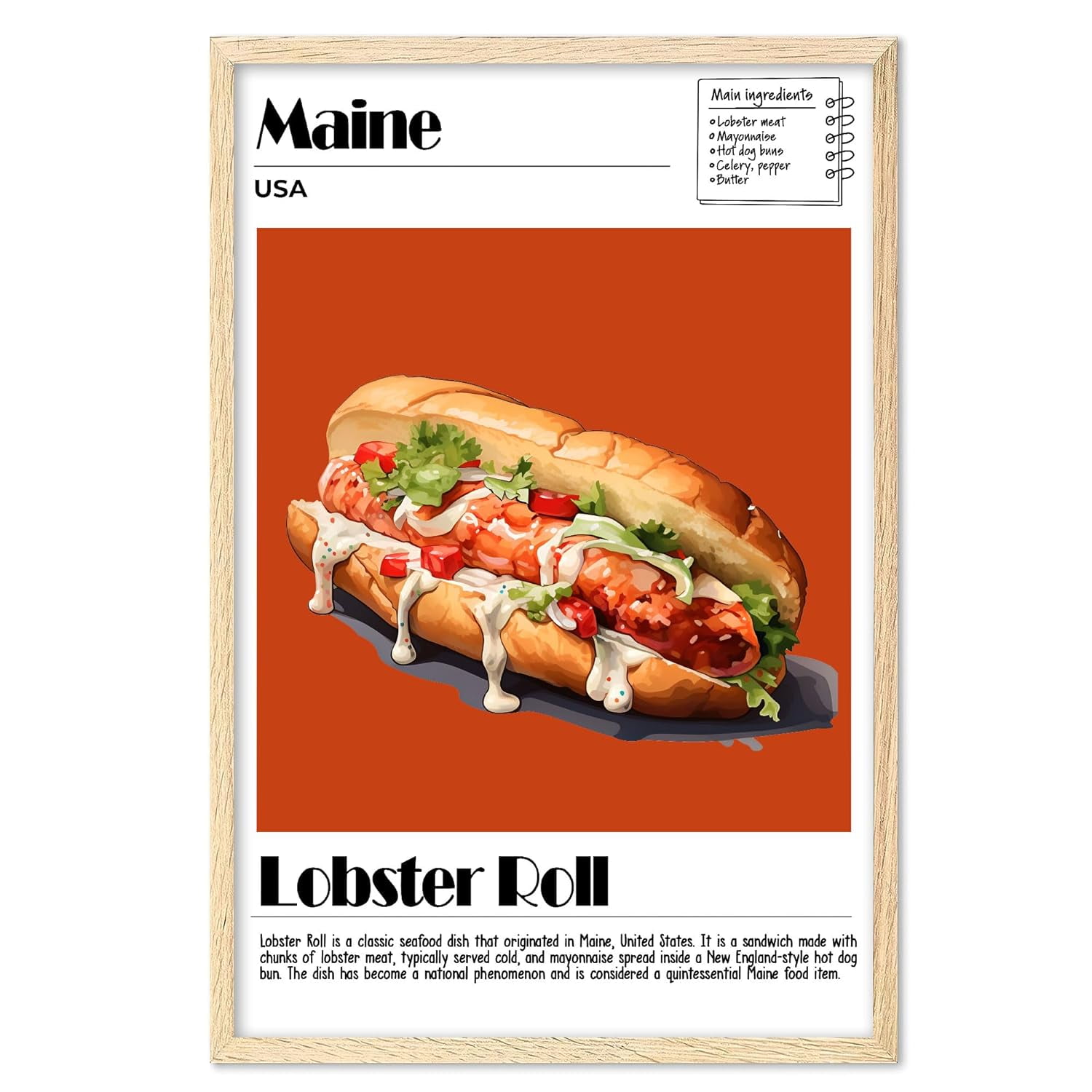 Eastern Print Lobster Roll Poster, Food Wall Art, USA Food Print ...
