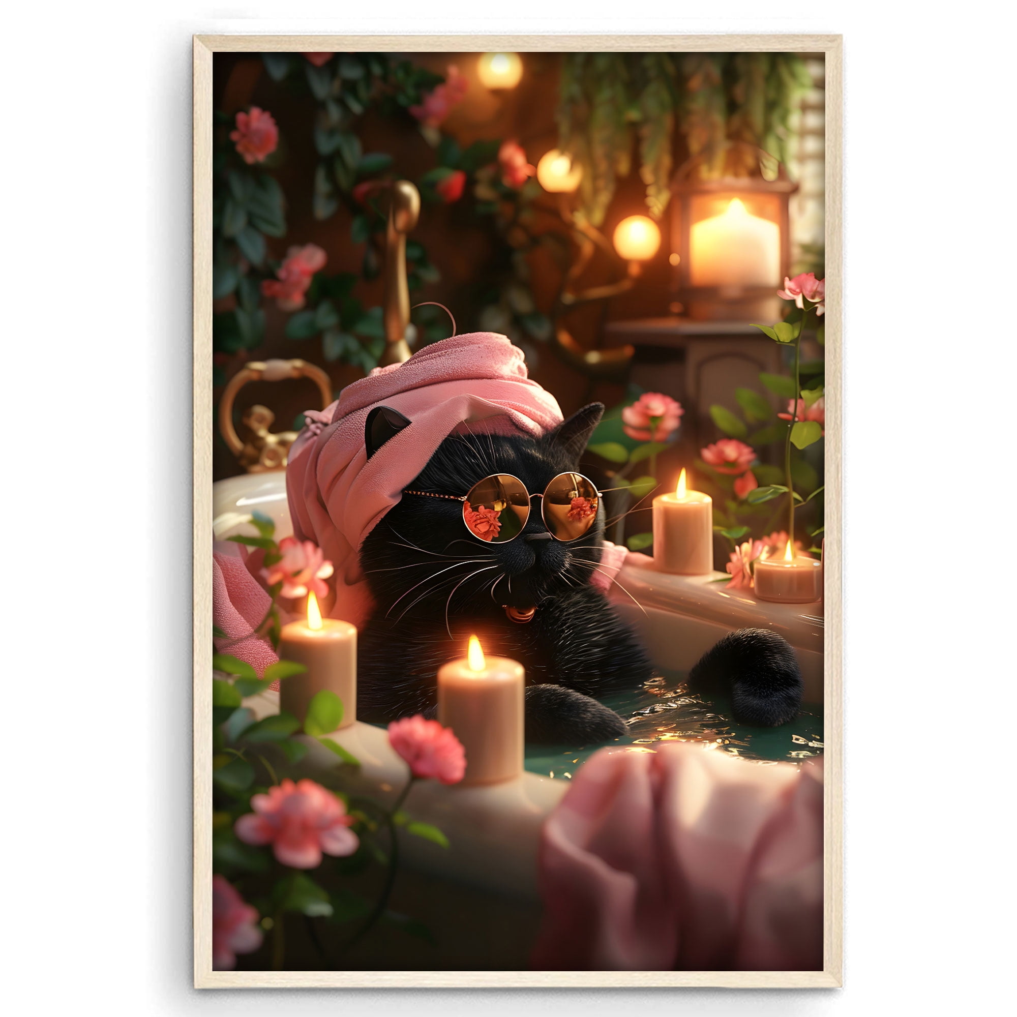 Eastern Print Maximalist Black Cat In Bathtub Poster, Funny Animals ...