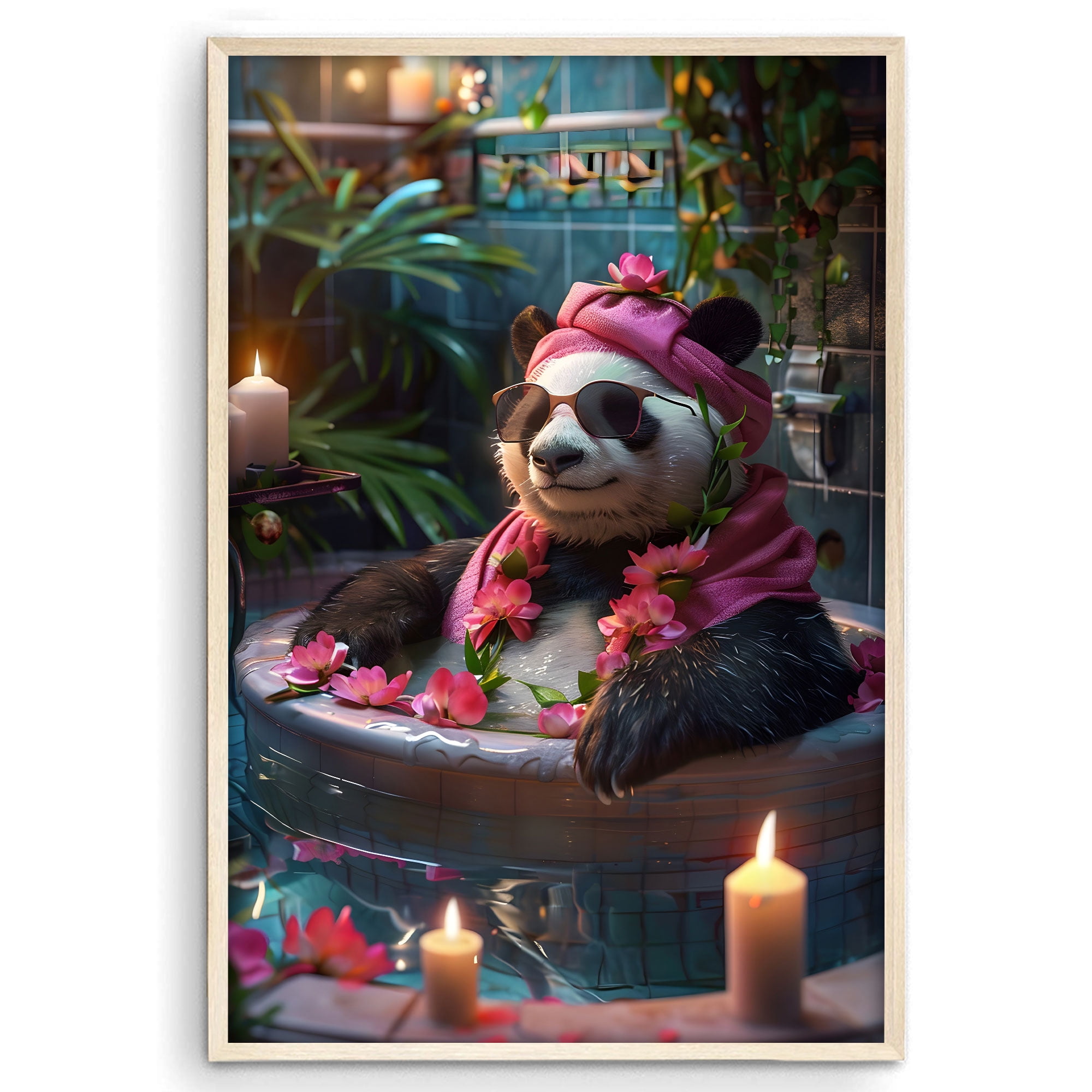 Eastern Print Maximalist Panda In Bathtub Poster, Funny Animals ...