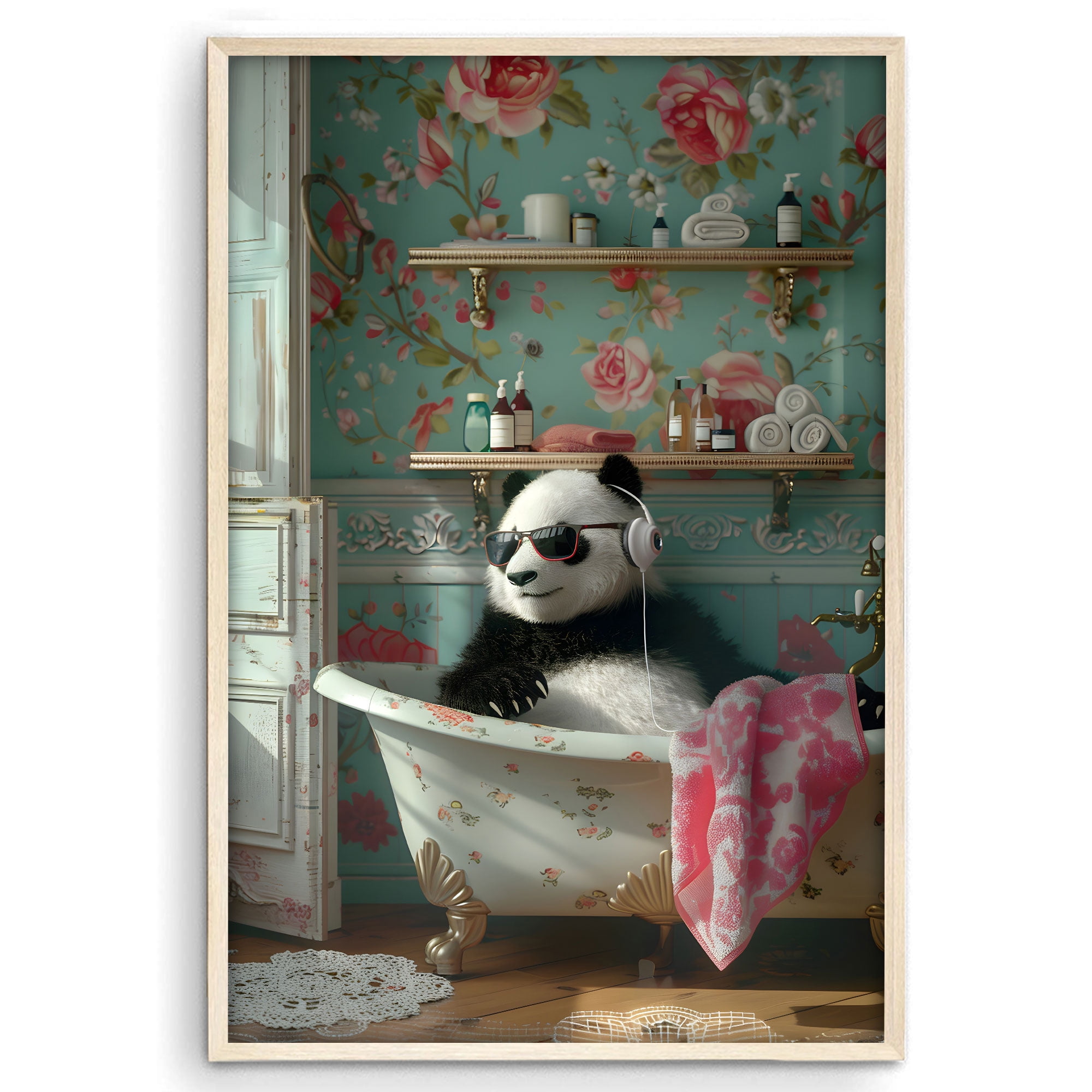 Eastern Print Maximalist Panda In Bathtub Poster, Funny Animals ...