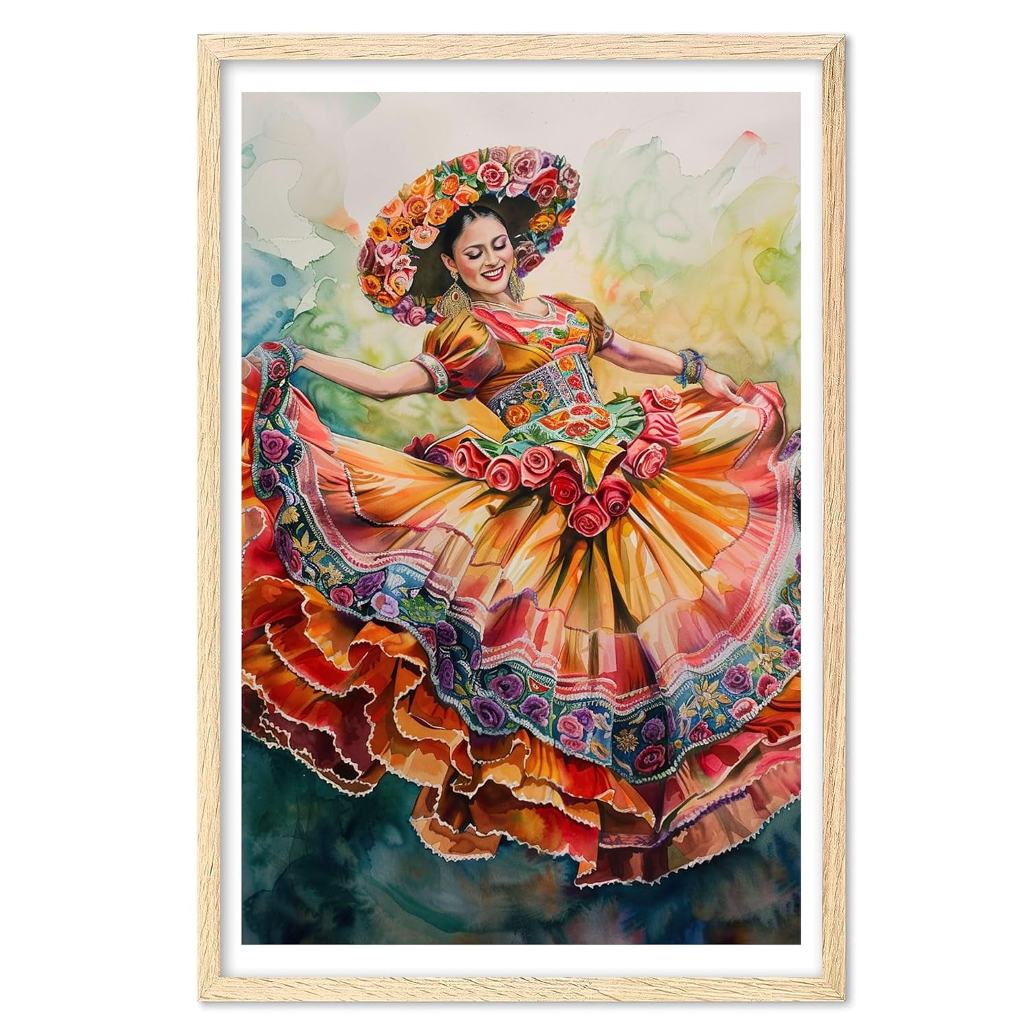 Eastern Print Mexican Woman Jarabe Dance Watercolor Painting Poster ...