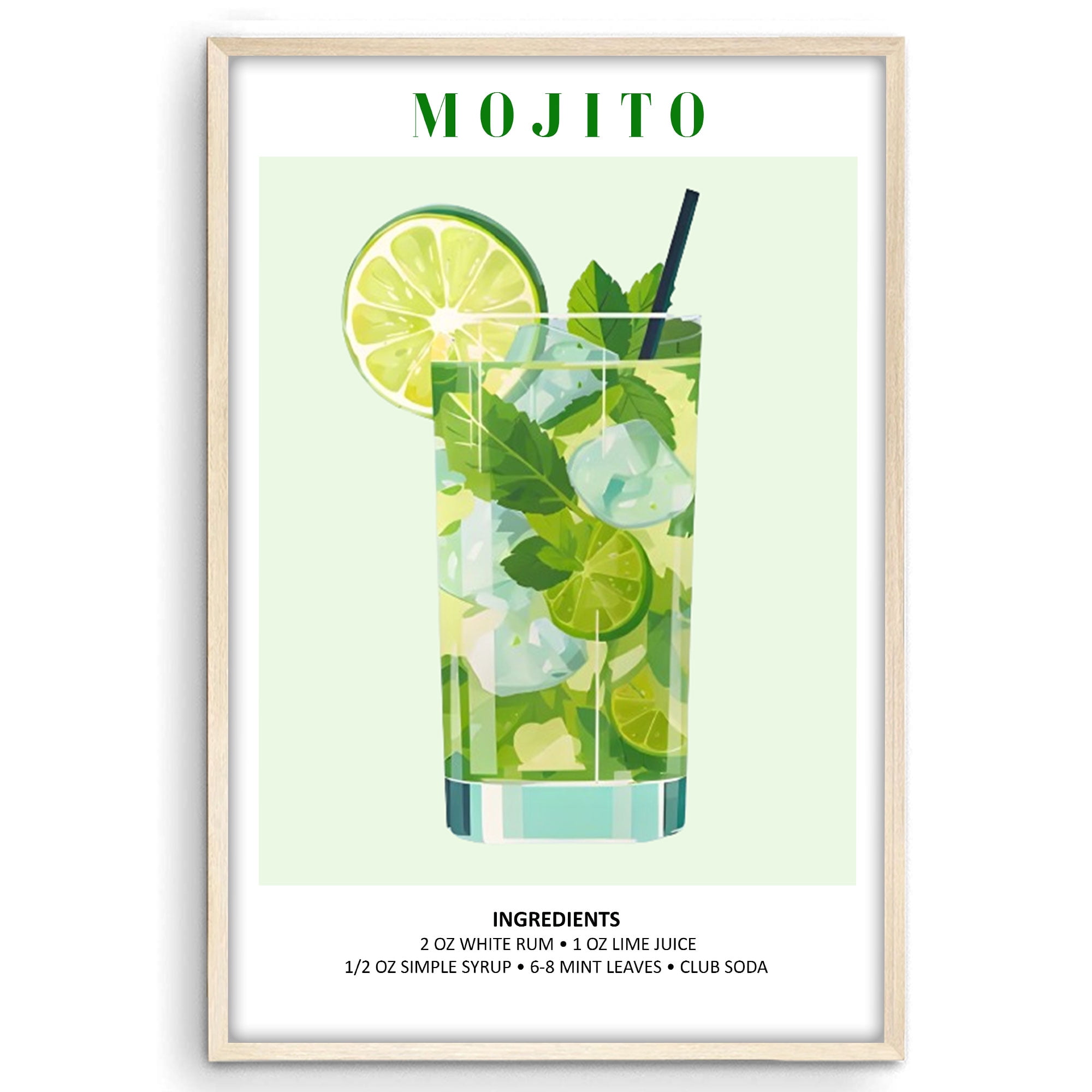 Eastern Print Mojito Art Cocktail Poster Art, Bar Cart Liquor Poster ...