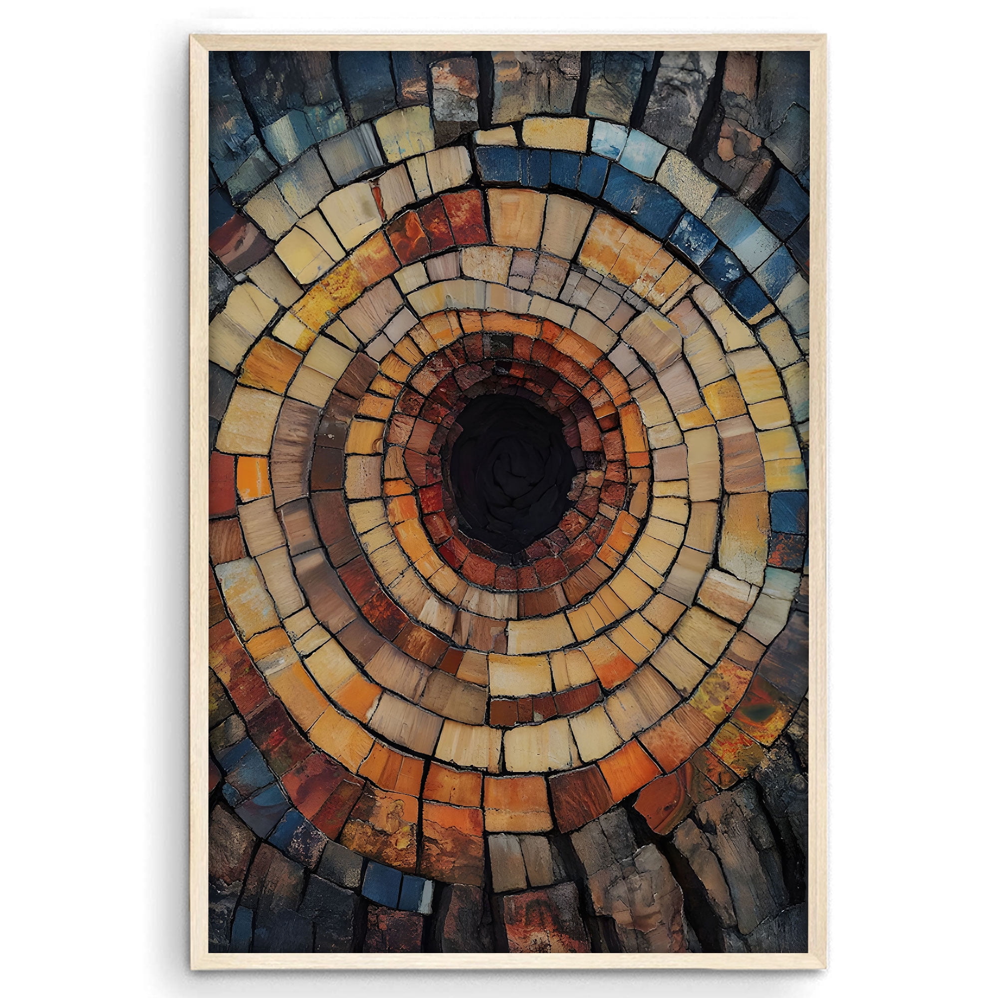Eastern Print Mosaic Tree Ring Poster Earthy Orange Blue Rustic Natural ...