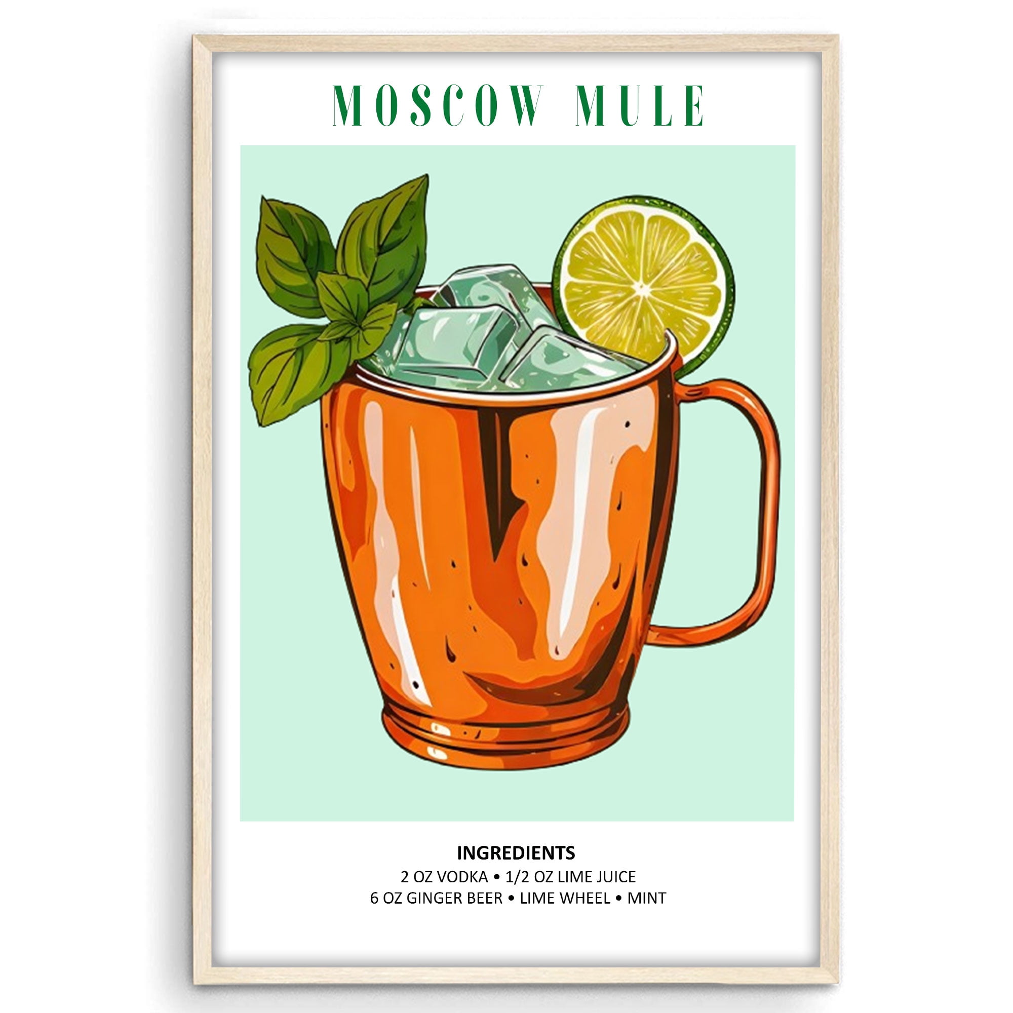Eastern Print Moscow Mule Cocktail Poster Art, Bar Cart Liquor Poster ...