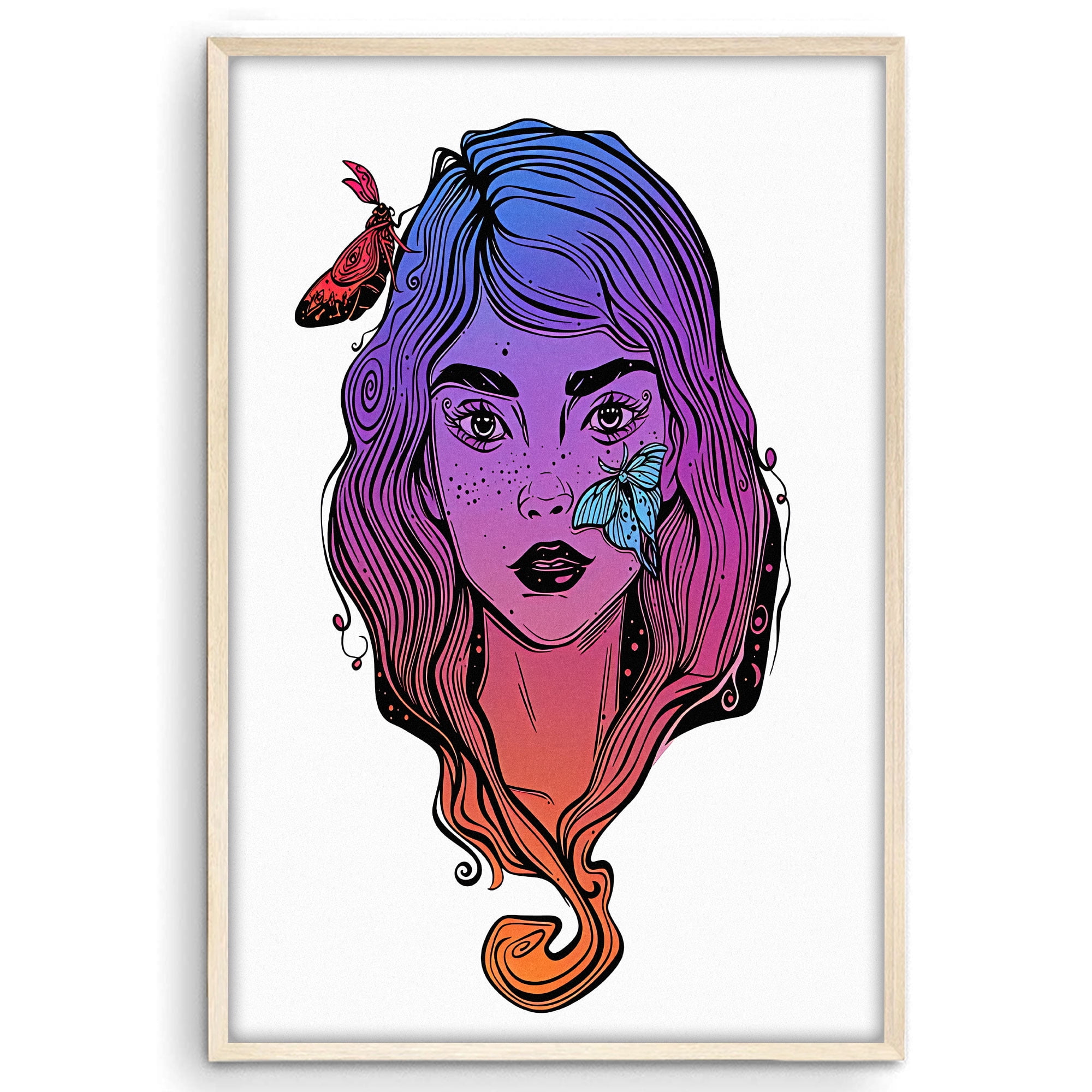 Eastern Print Mystical Moth Lady Poster - Enchanting Female ...