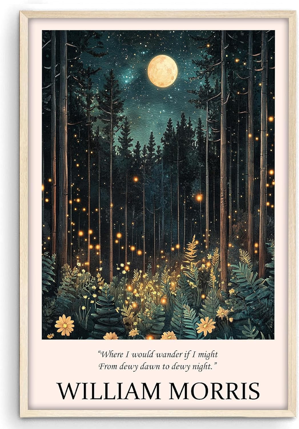 Eastern Print Night Forest Wall Art, William Morris Poster Quote, Fern Large Artwork, Botanical ...