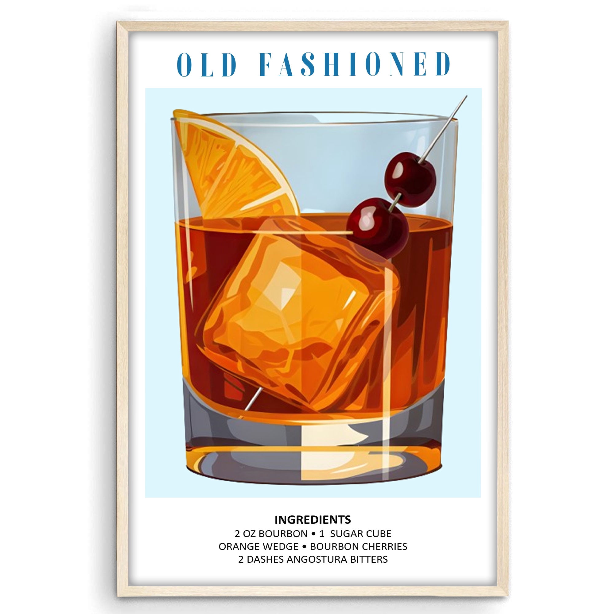Eastern Print Old Fashioned Cocktail Poster Art, Bar Cart Liquor Poster ...