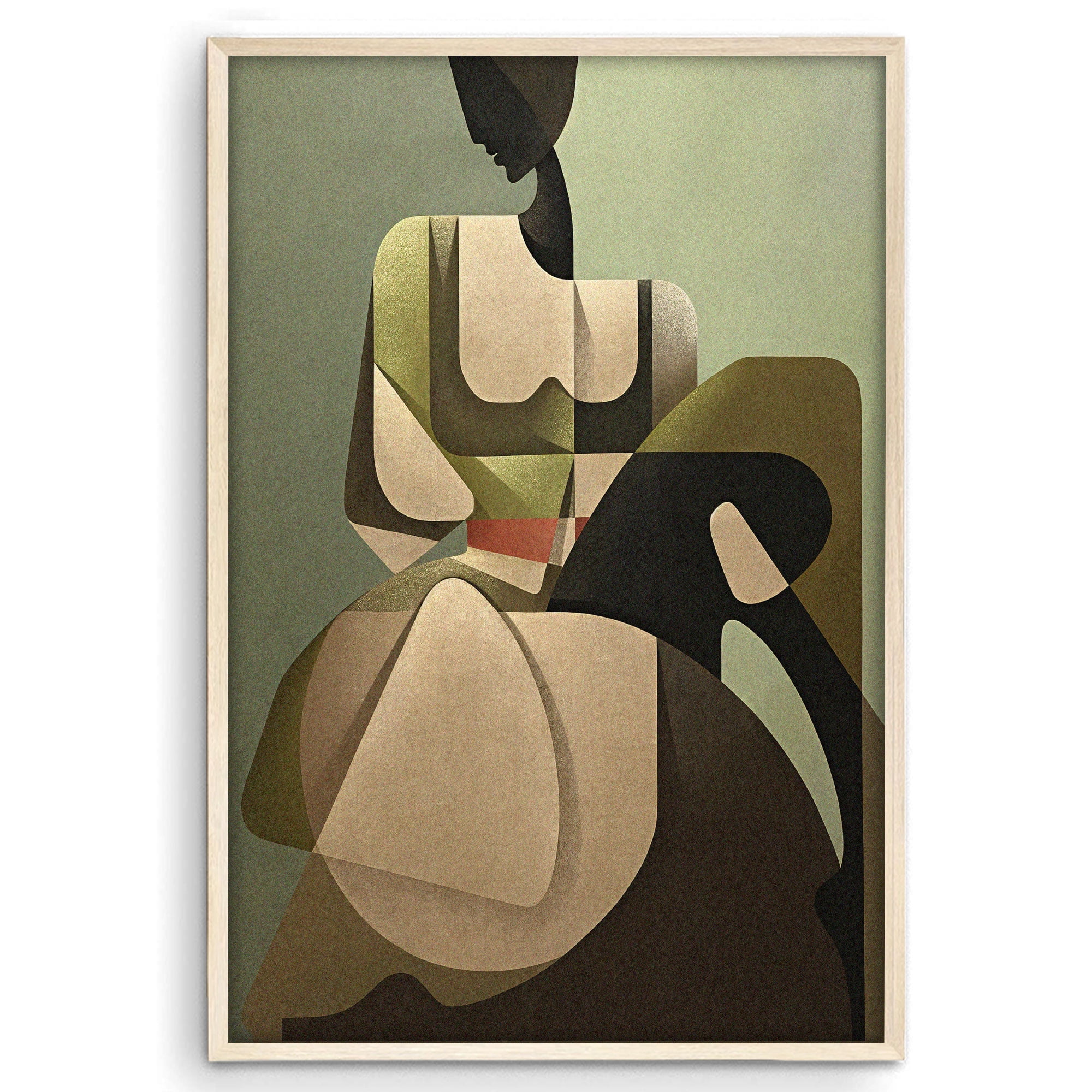 Eastern Print Olive Green Abstract Figure Poster Sage Green Geometric ...
