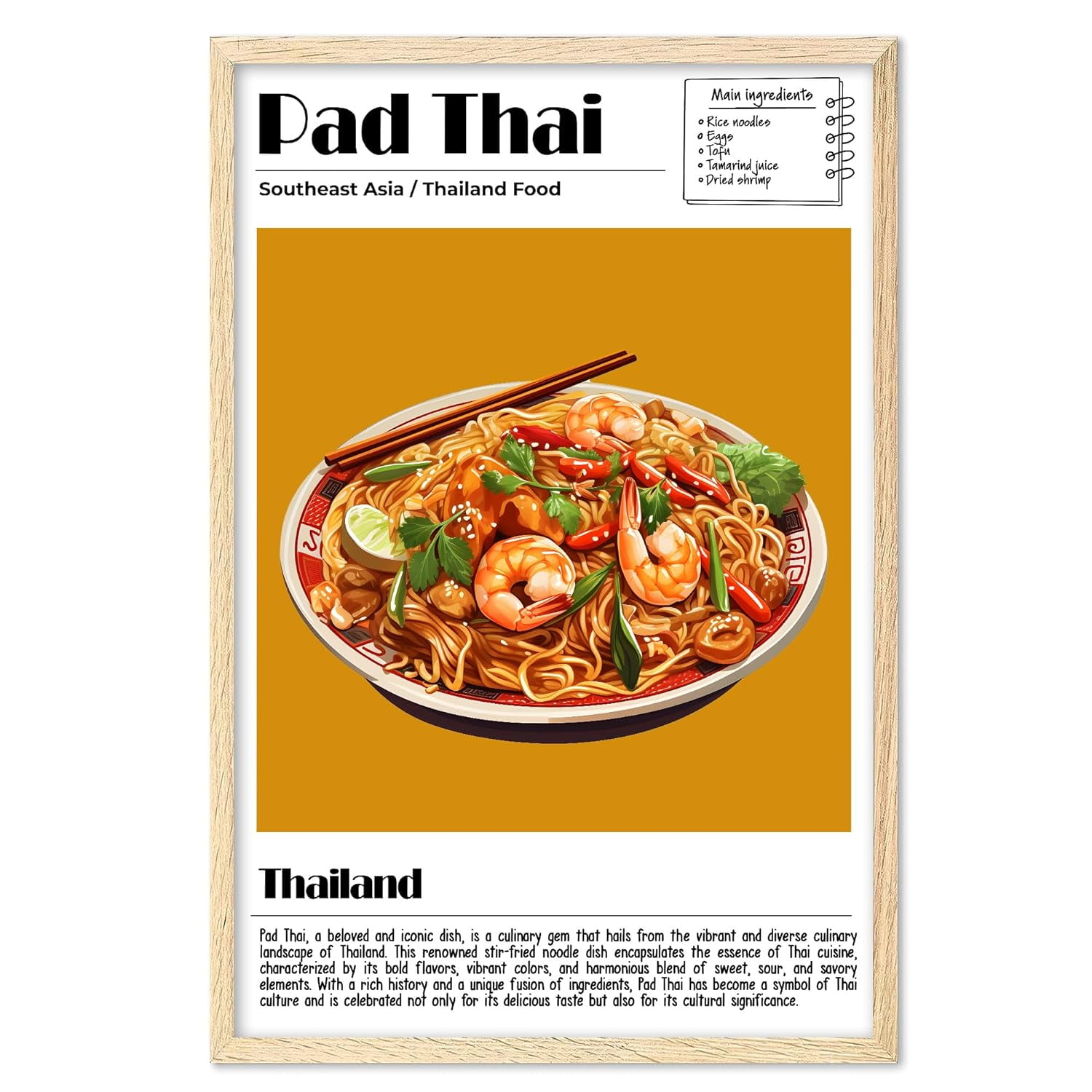 Eastern Print Pad Thai Poster, Food Wall Art, Thailand Food Print ...