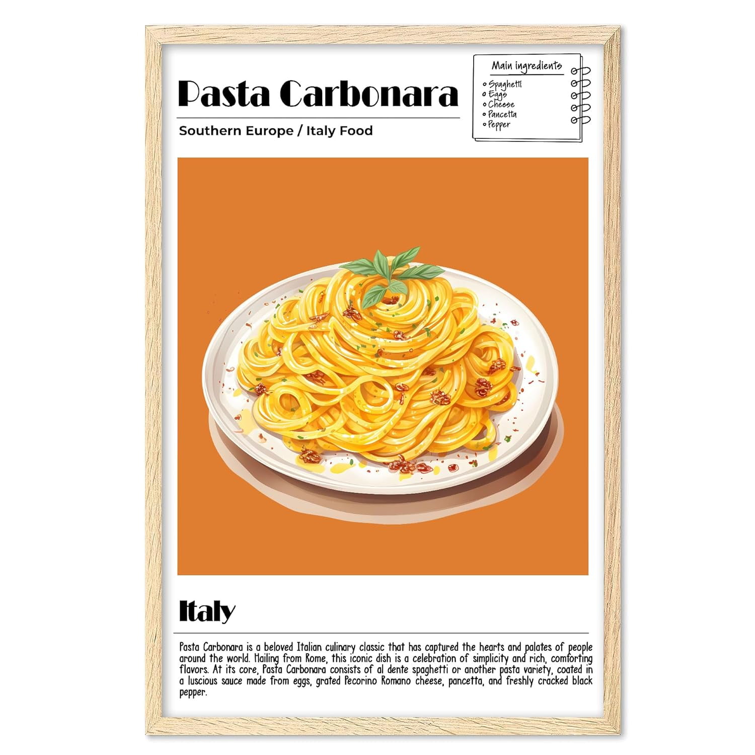 Eastern Print Pasta Carbonara Poster, Food Wall Art, Italy Food Print ...