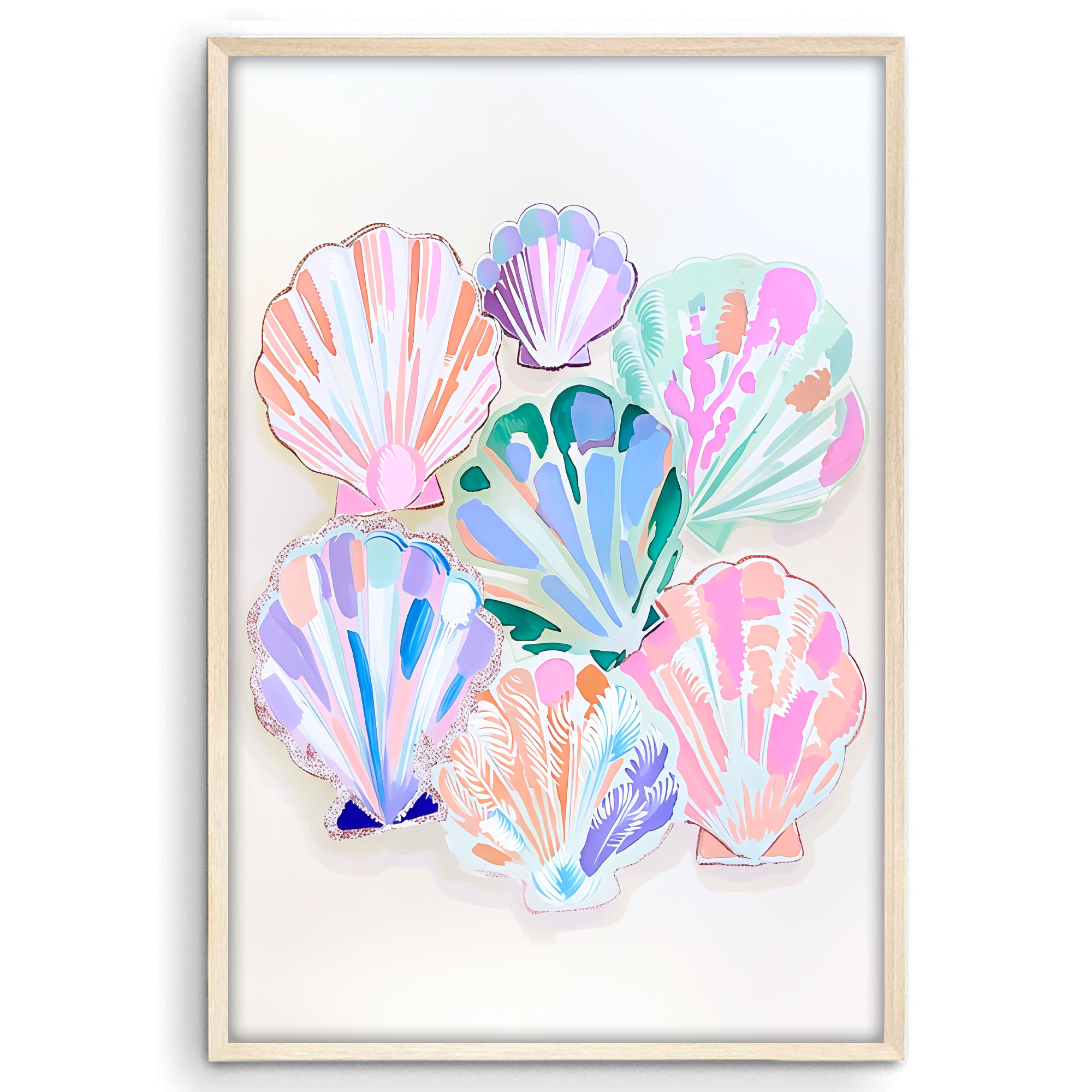 Eastern Print Pastel Seashell Poster Coastal Beach House Artwork Pink ...