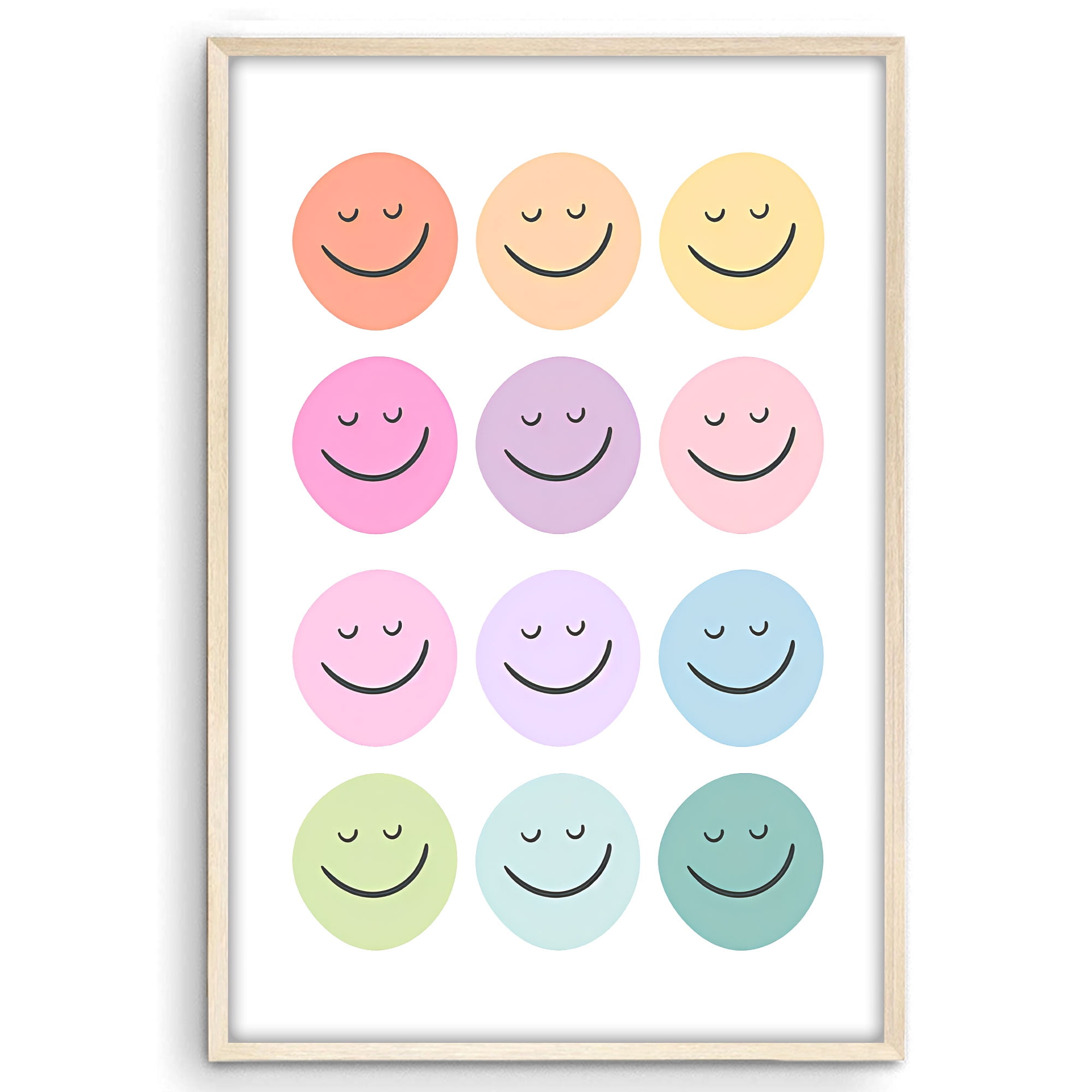Eastern Print Pastel Smiley Face Print, Kids Wall Art, Rainbow Playroom ...