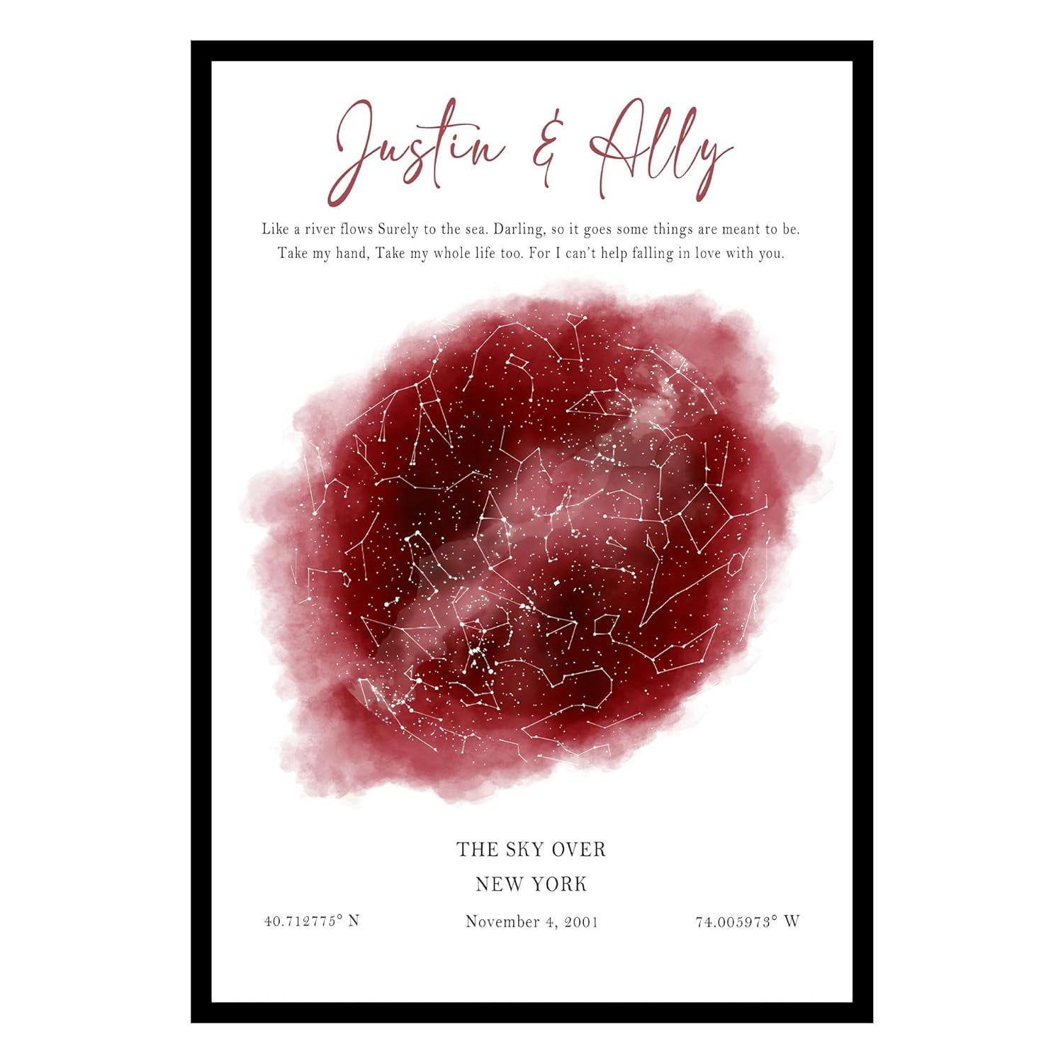 Eastern Print Personalized Star Map Poster, Custom Star Map Poster ...