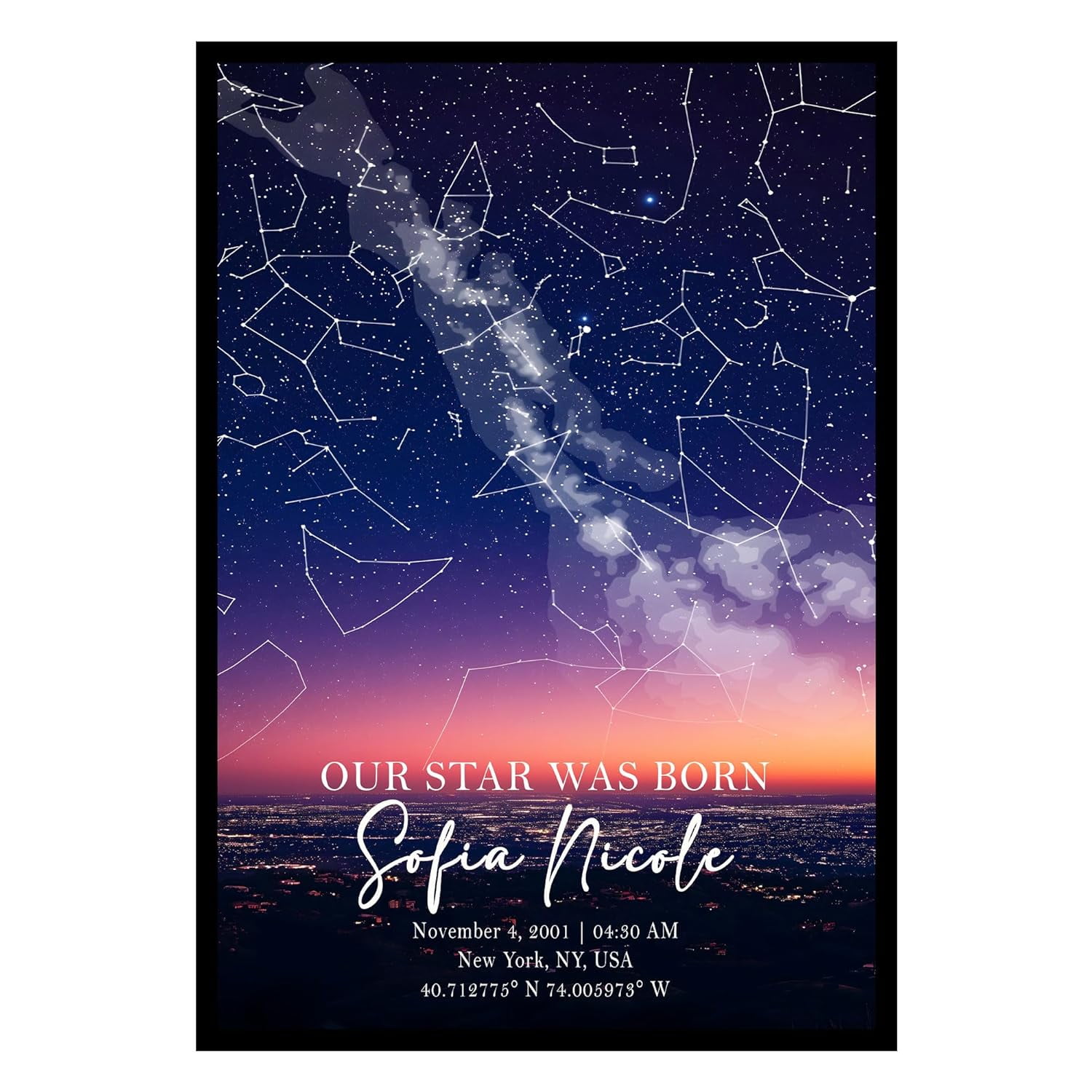 Eastern Print Personalized Star Map Poster, Custom Star Map Poster ...