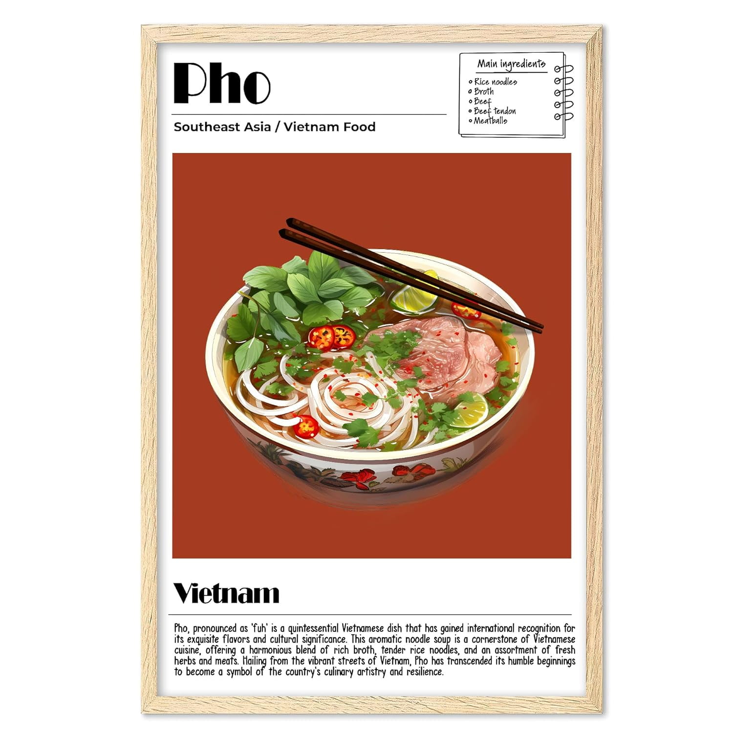 Eastern Print Pho Poster, Food Wall Art, Vietnam Food Print, Modern ...