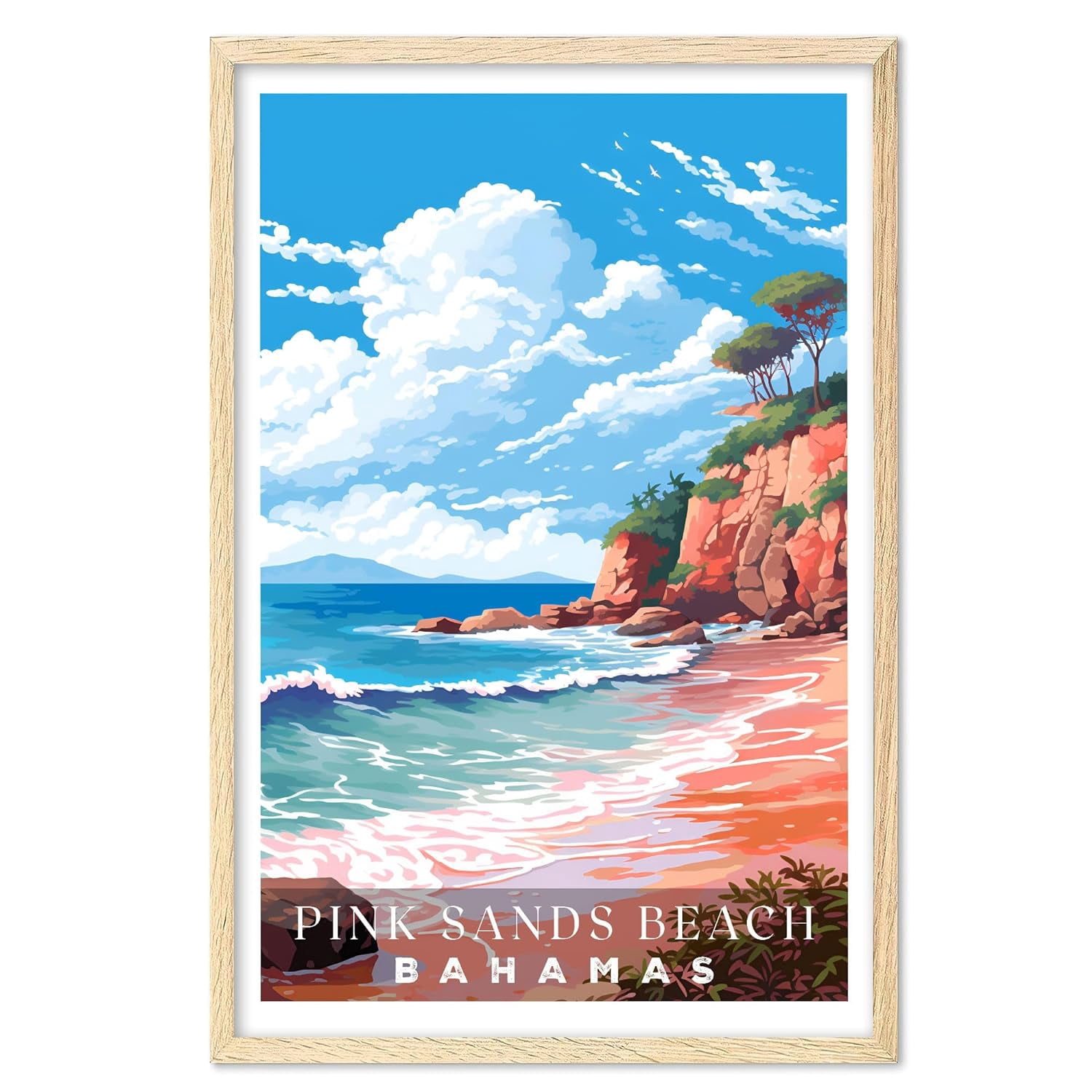 Eastern Print Pink Sands Beach Poster, Beautiful Beach Prints, Vintage ...