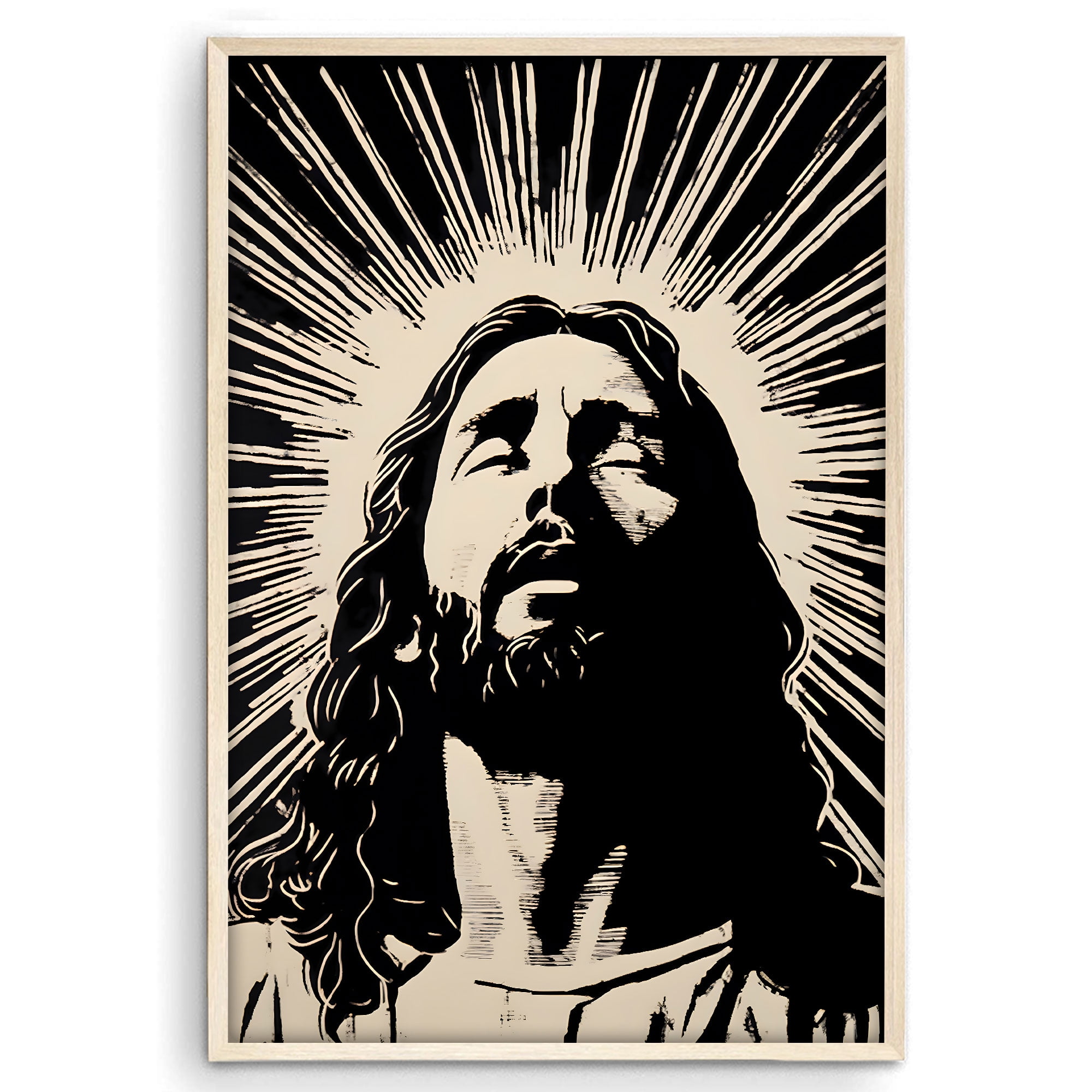 Eastern Print, Portrait Of Jesus In Linoprint Style Poster, Christian ...