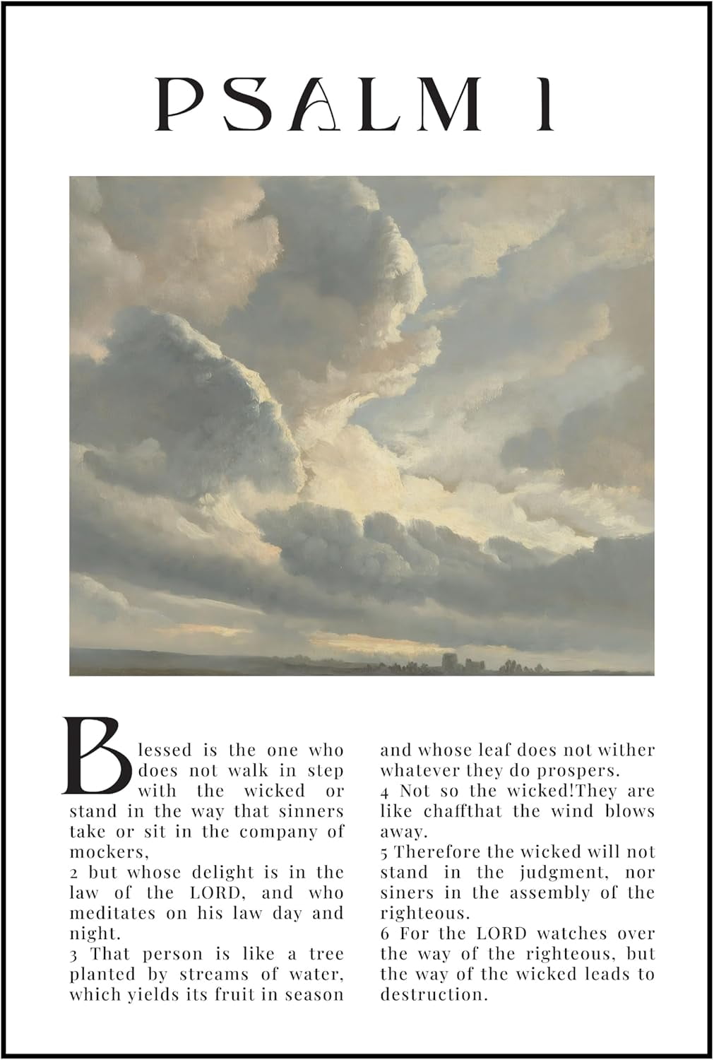 Eastern Print Psalm 1 Wall Art, Bible Verse Poster for Christians ...