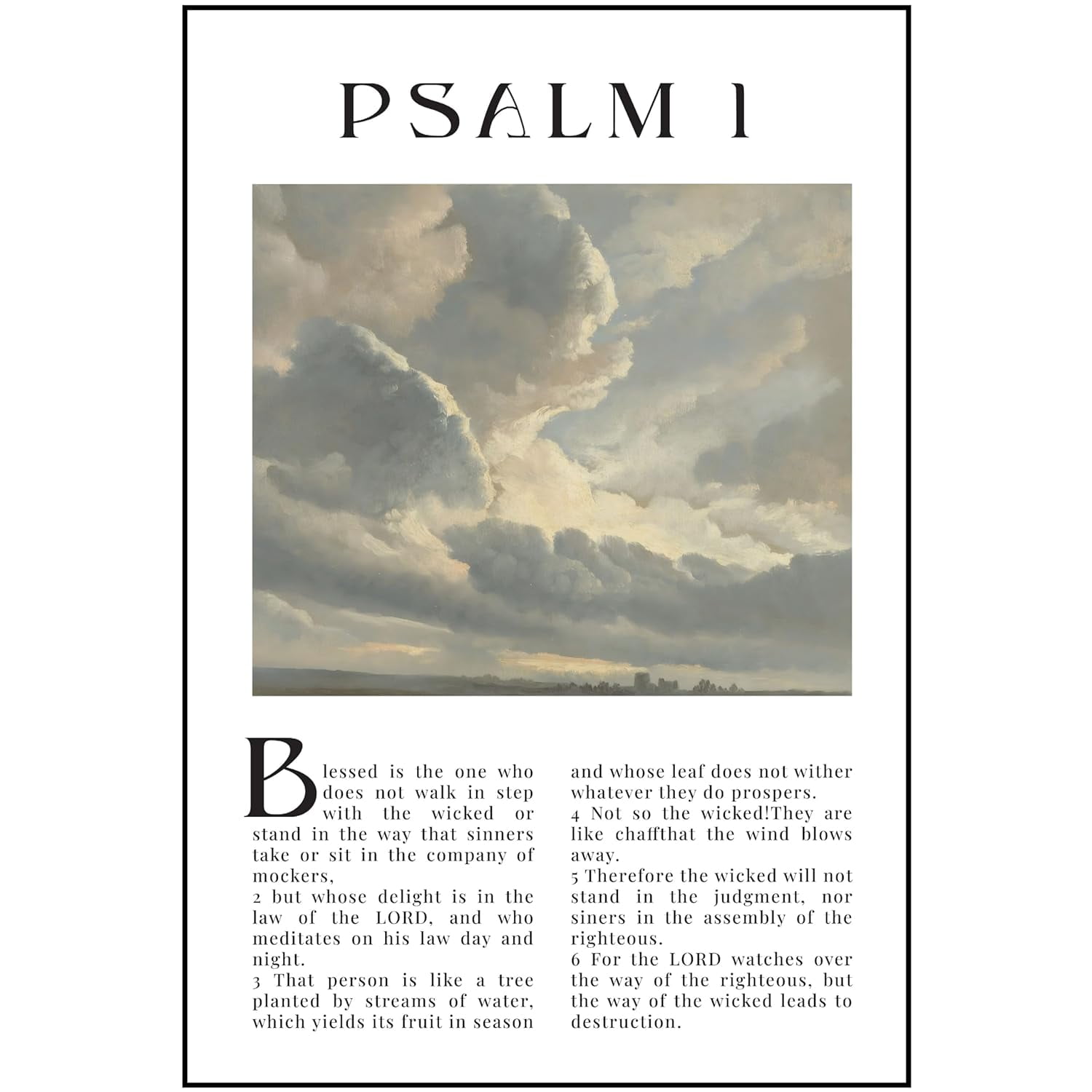 Eastern Print Psalm 1 Wall Art, Bible Verse Poster for Christians ...
