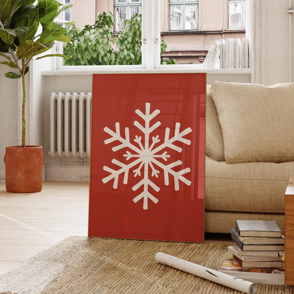 Eastern Print Red Winter Snowflake Poster, Wall Art, 16x24 UNFRAMED ...