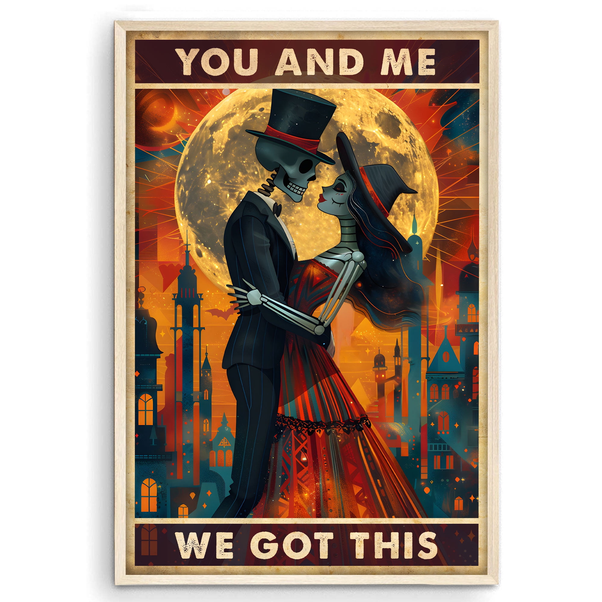 Eastern Print Retro Skeleton Couple Wall Art Poster, We Got This Gothic ...