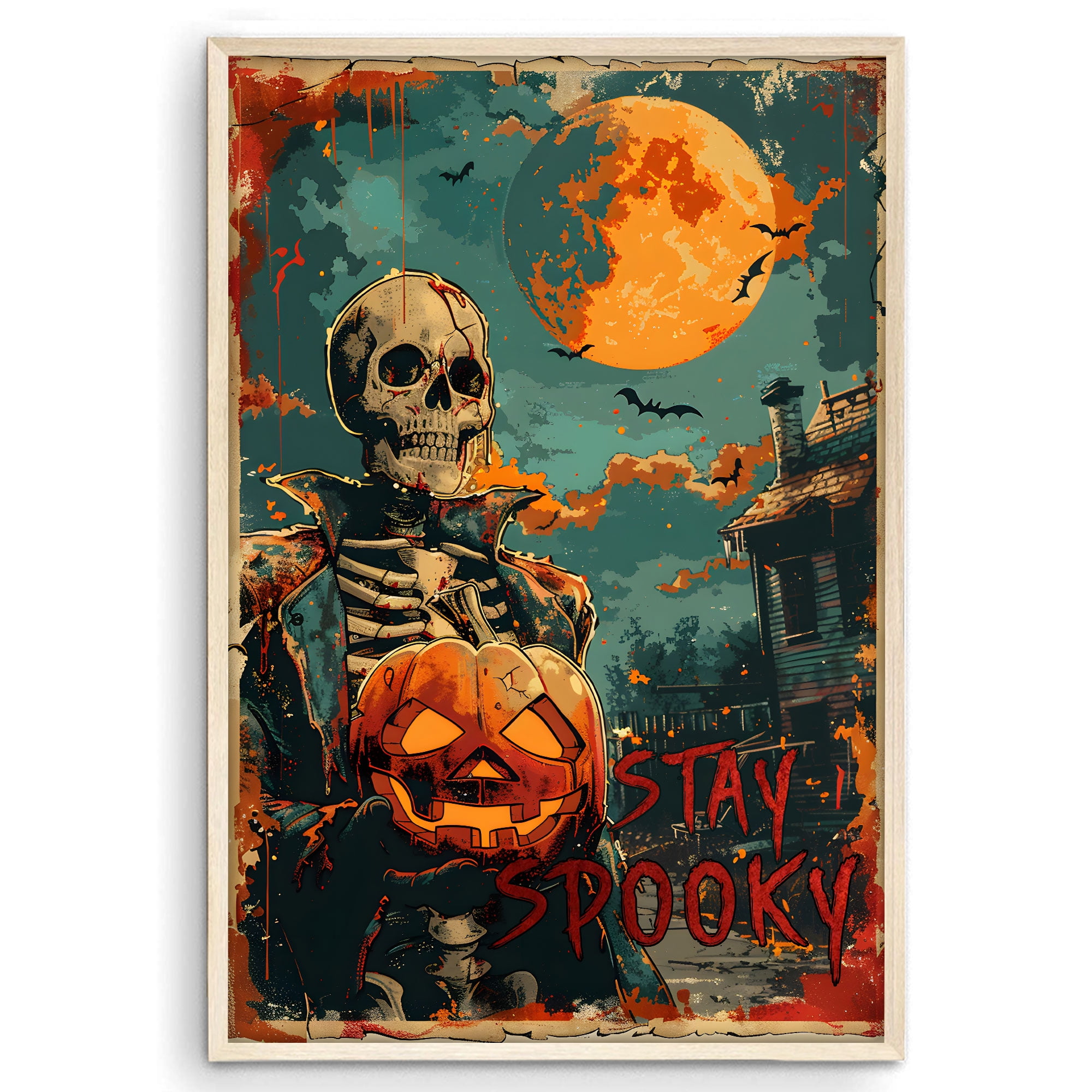 Eastern Print Retro Skeleton Stay Spooky Wall Art Poster, Spooky Gothic ...