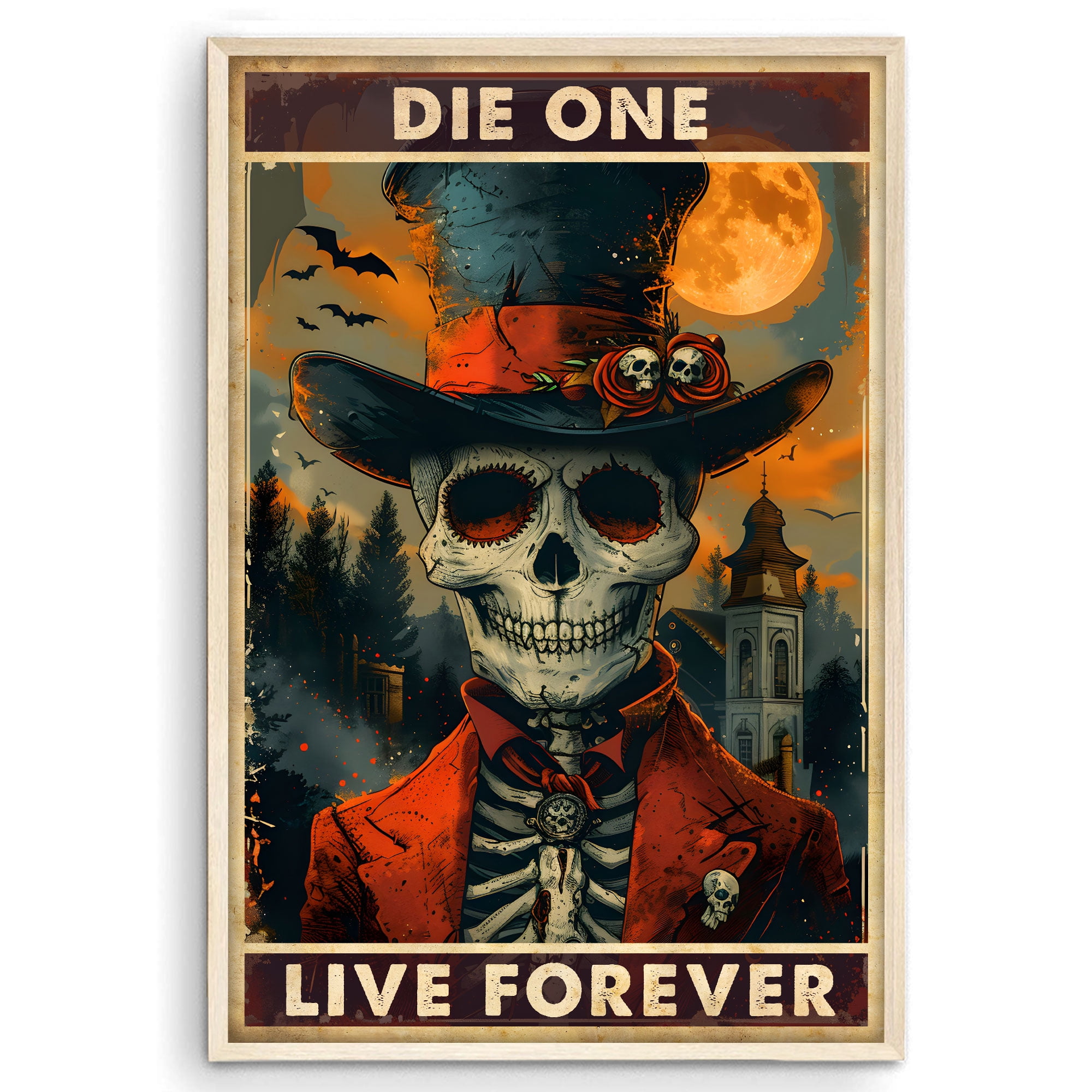 Eastern Print Retro Skeleton Wall Art Poster, Gothic Spooky Home Living ...