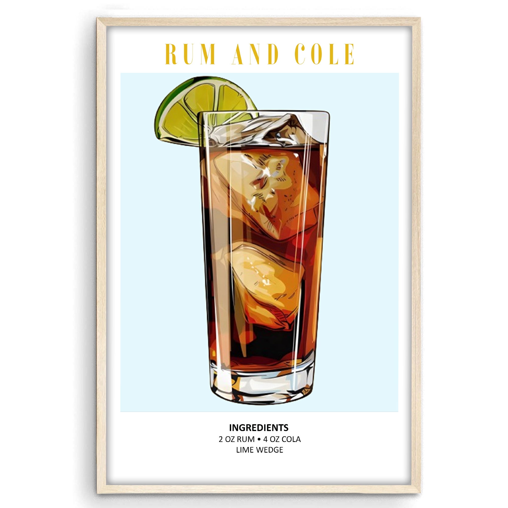Eastern Print Rum and Coke Cocktail Poster Art, Bar Cart Liquor Poster ...
