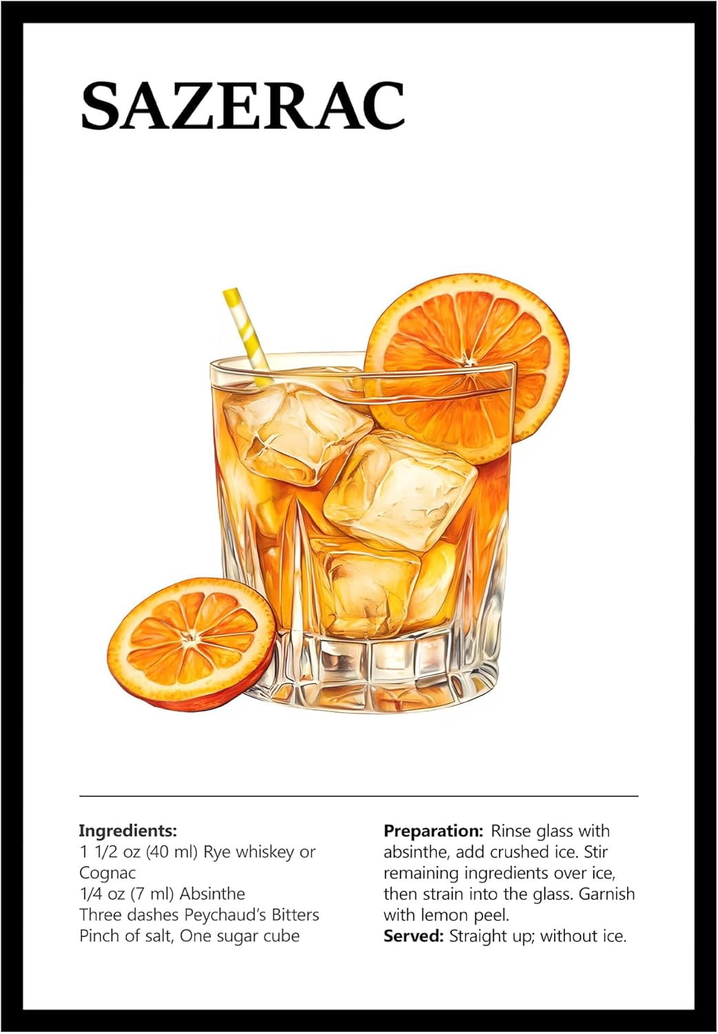 Eastern Print Sazerac Wall Art, Colorful Cocktail Wall Art, Bar Trolley ...