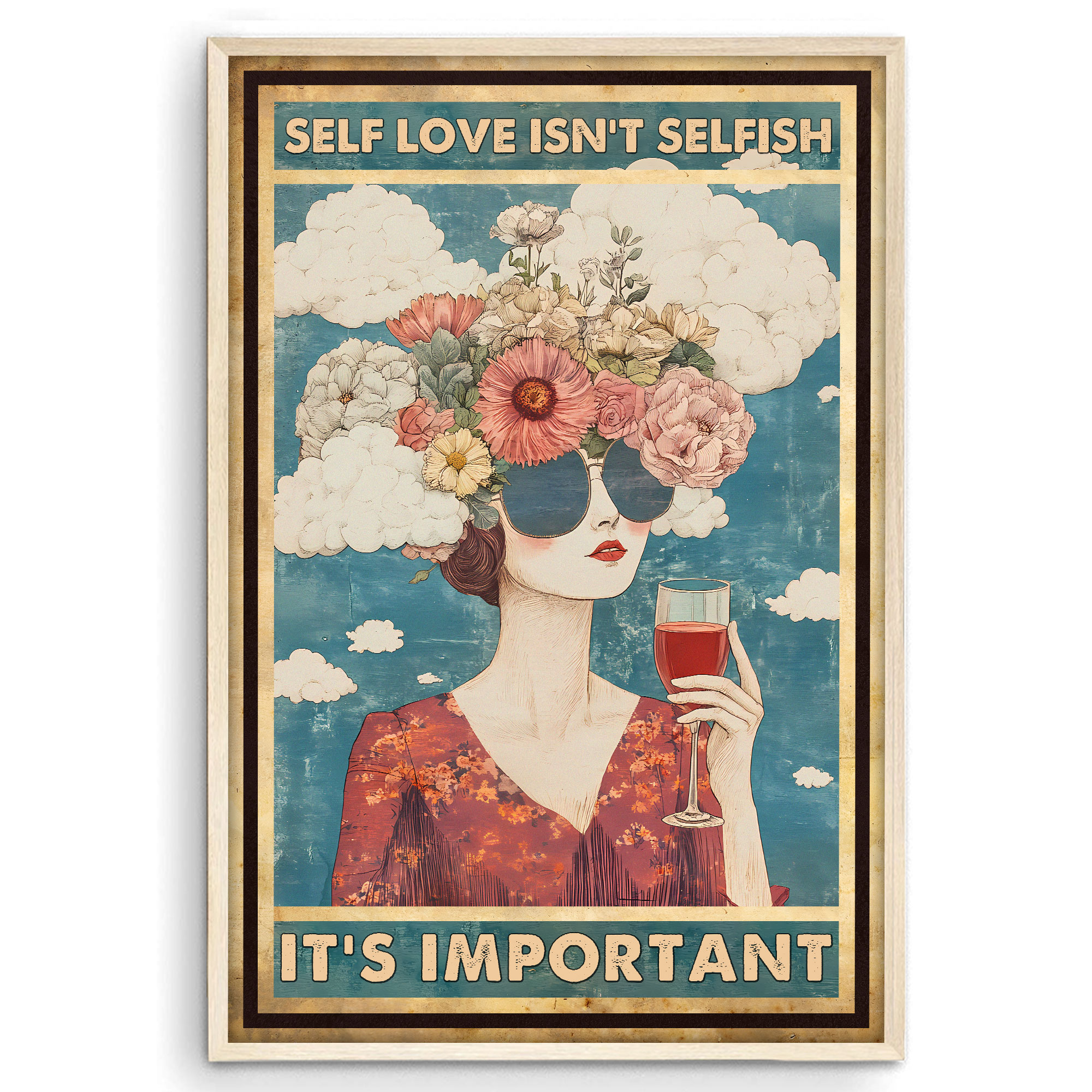 Eastern Print Self Love Isn't Selfish Art, Flowers Head Mental Health Posters, Vintage Hippie ...