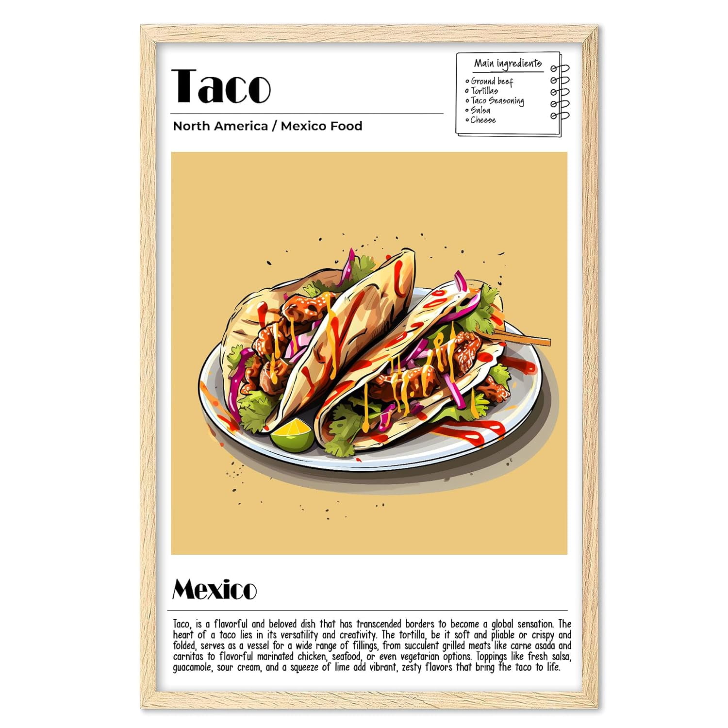 Eastern Print Taco Poster, Food Wall Art, Mexico Food Print, Modern ...