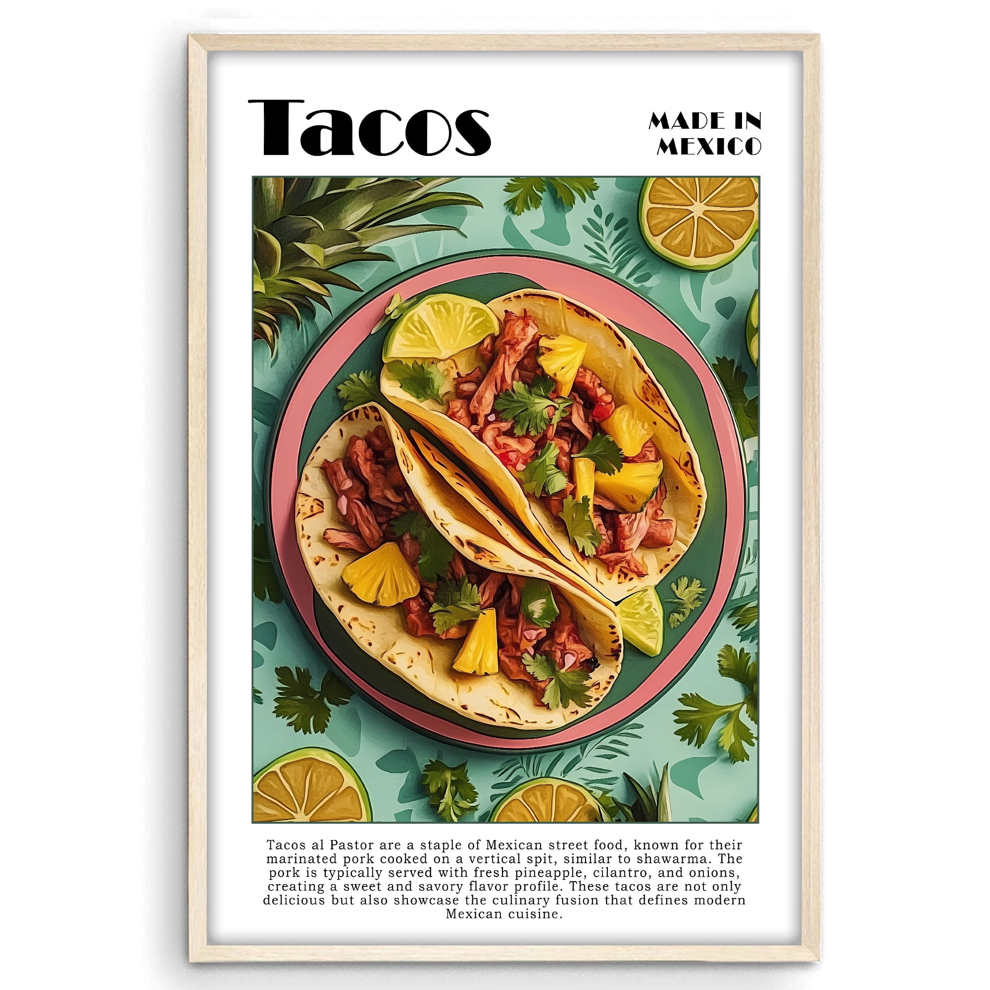 Eastern Print Tacos Poster, Mexican Cuisine Wall Art Prints, Modern ...