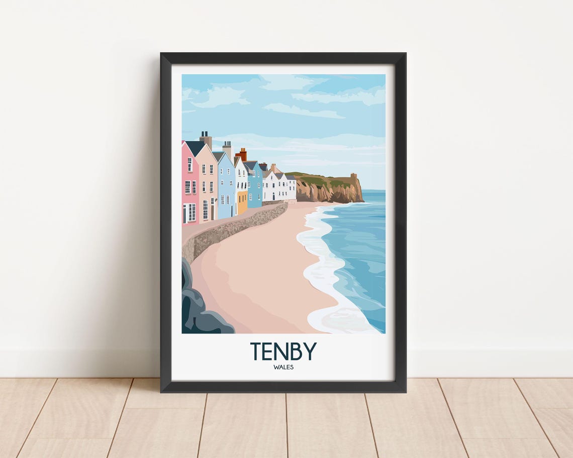 Eastern Print Tenby Travel Poster Wales Coastal Wall Art, 12x18 ...