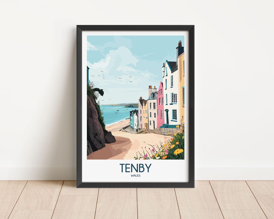 Eastern Print Tenby Travel Poster Wales Vintage Coastal Wall Art, 8x12 ...
