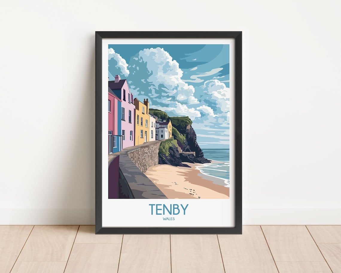 Eastern Print Tenby Travel Poster Wales Vintage Style Wall Art, 16x24 ...