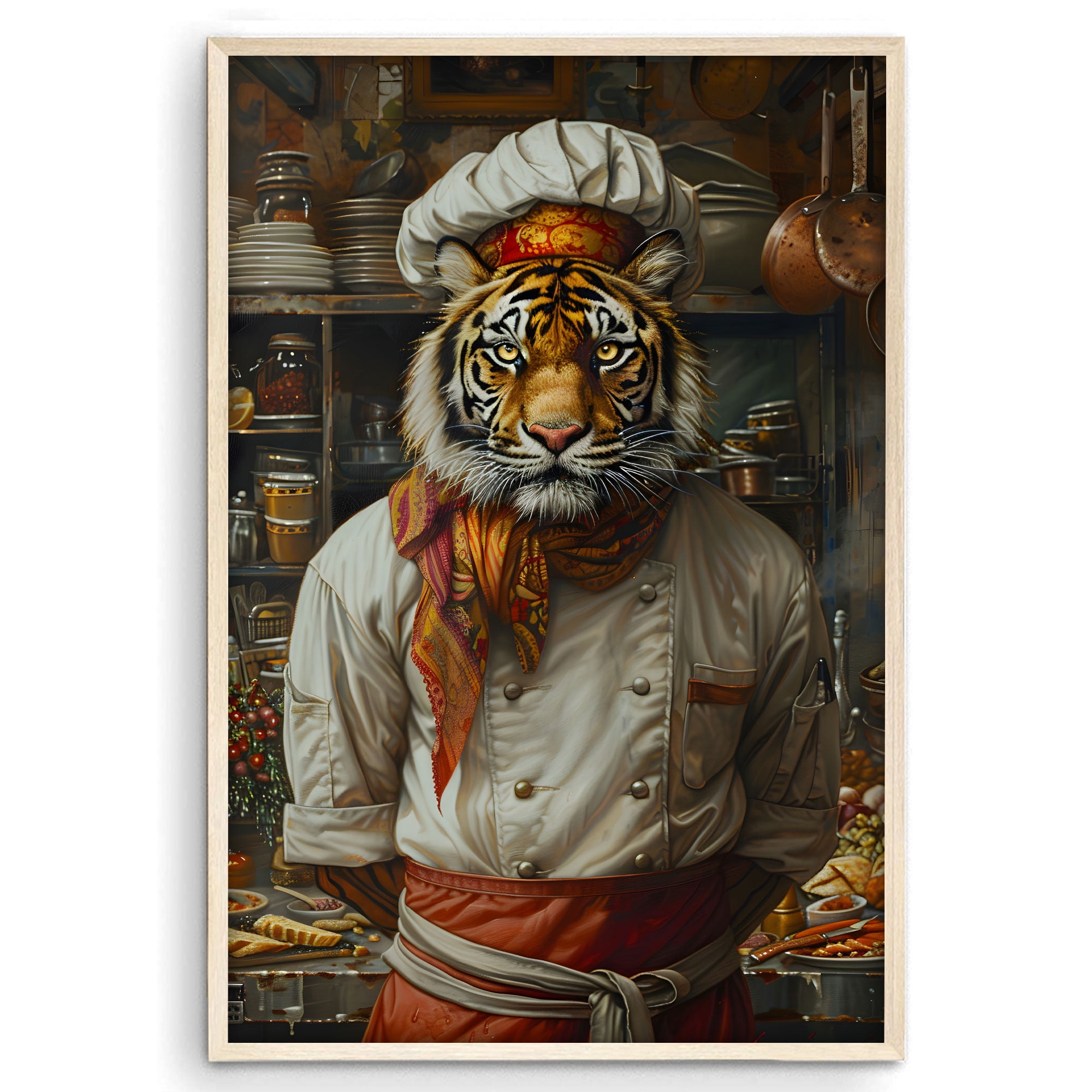 Eastern Print Tiger Chef Vintage Portrait Painting Poster Art Prints ...