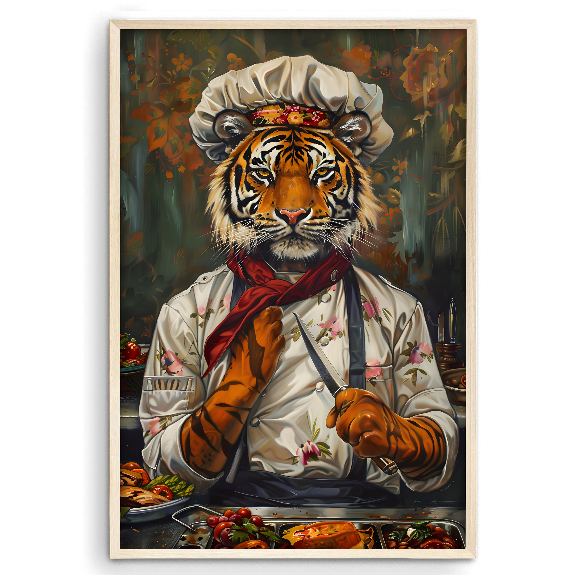Eastern Print Tiger Chef Vintage Portrait Painting Poster Art Prints ...