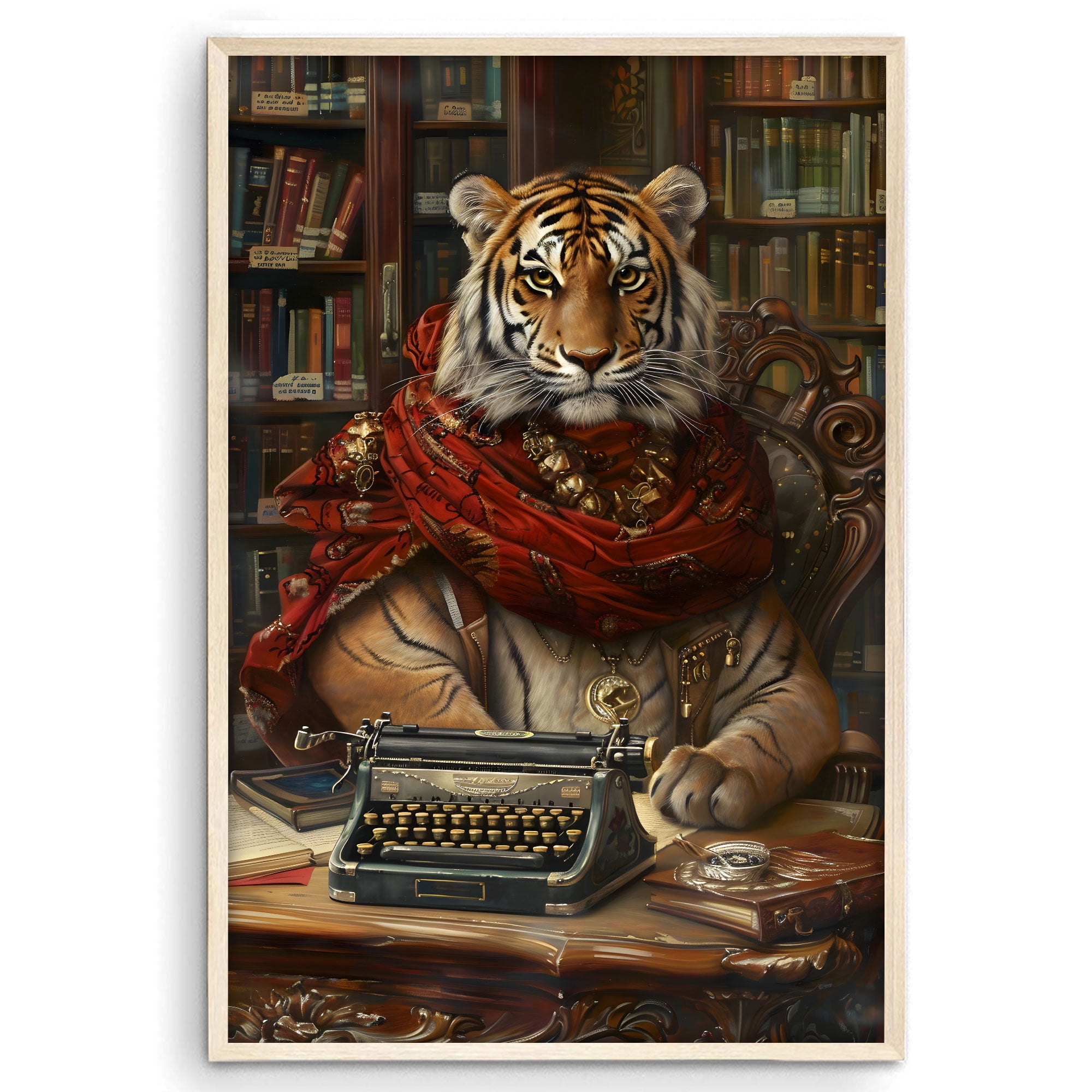 Eastern Print Tiger Writer Vintage Portrait Painting Poster Art Prints ...