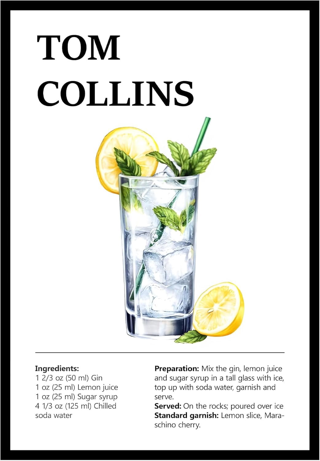 Eastern Print Tom Collins Wall Art, Colorful Cocktail Wall Art, Bar ...