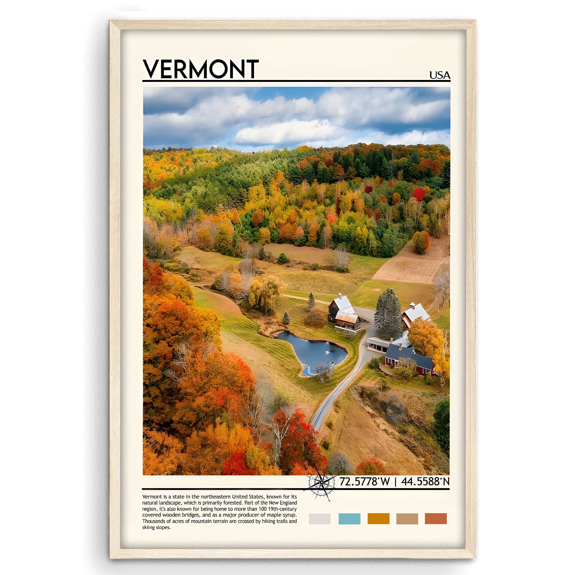 Eastern Print Vermont Wall Art Print Scenic Landscape Poster Burlington ...