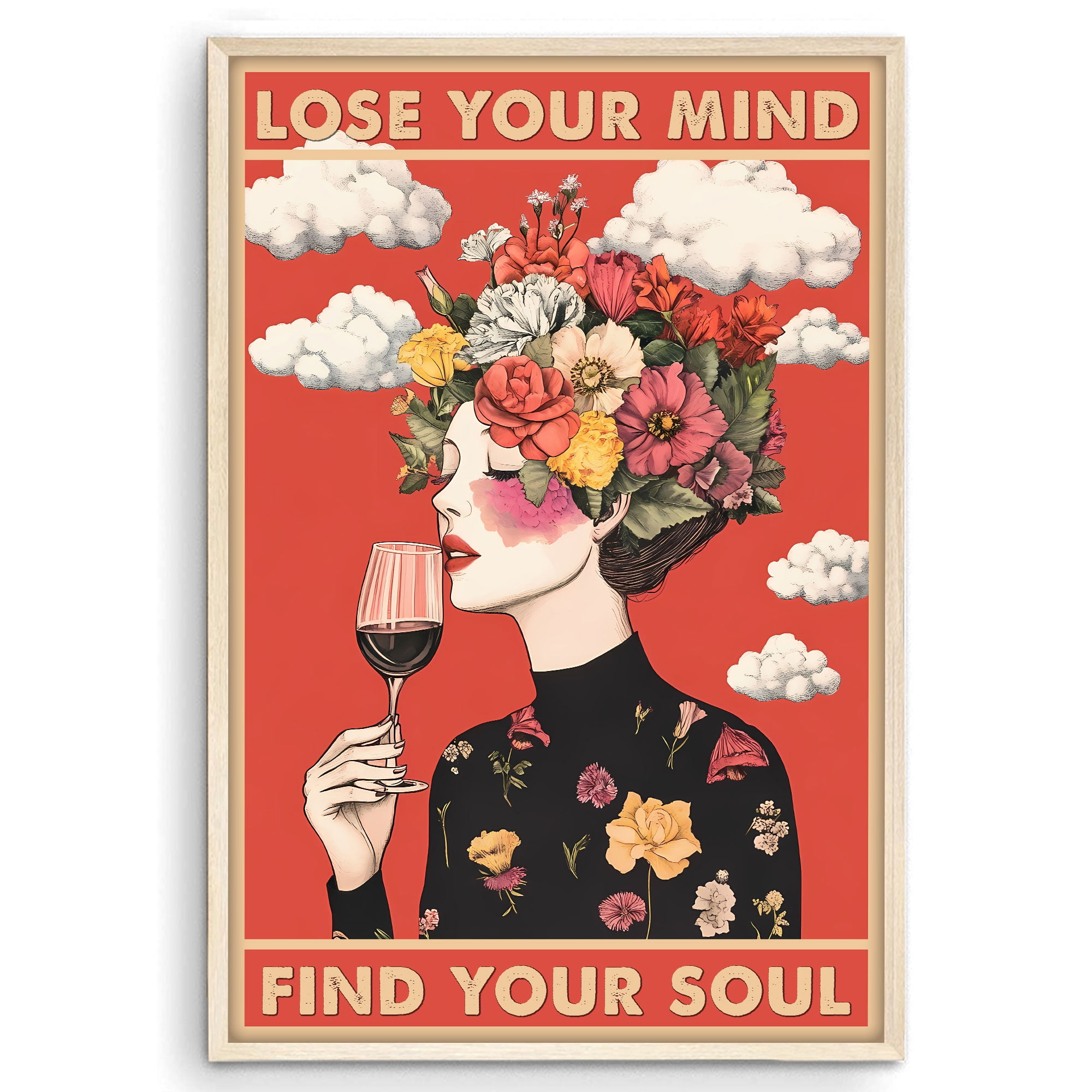 Eastern Print Vintage Lose Your Mind Find Your Soul Art, Floral Head ...