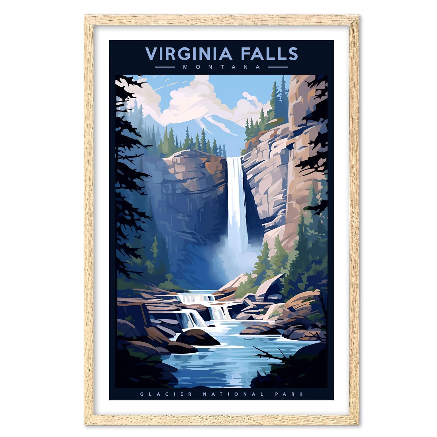 Eastern Print Virginia Falls Poster, Glacier National Park Poster ...