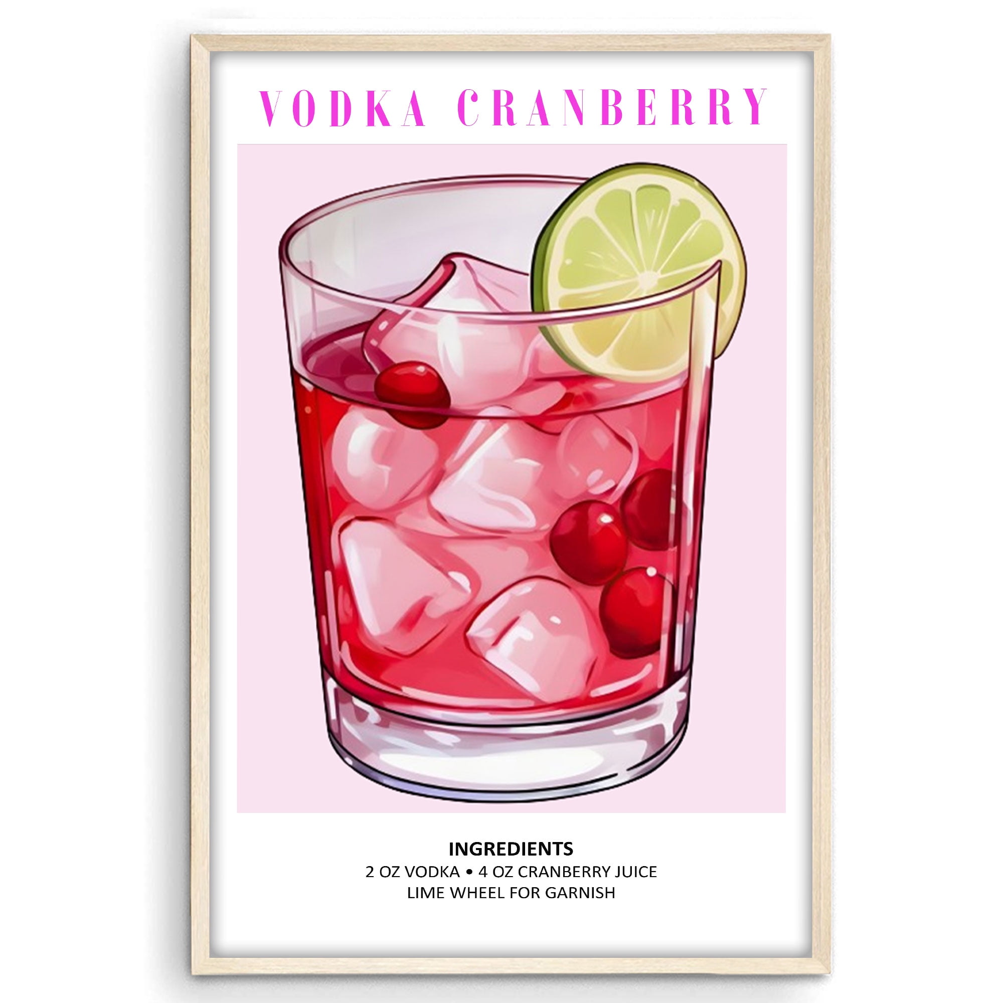 Eastern Print Vodka Cranberry Cocktail Poster Art, Bar Cart Liquor ...