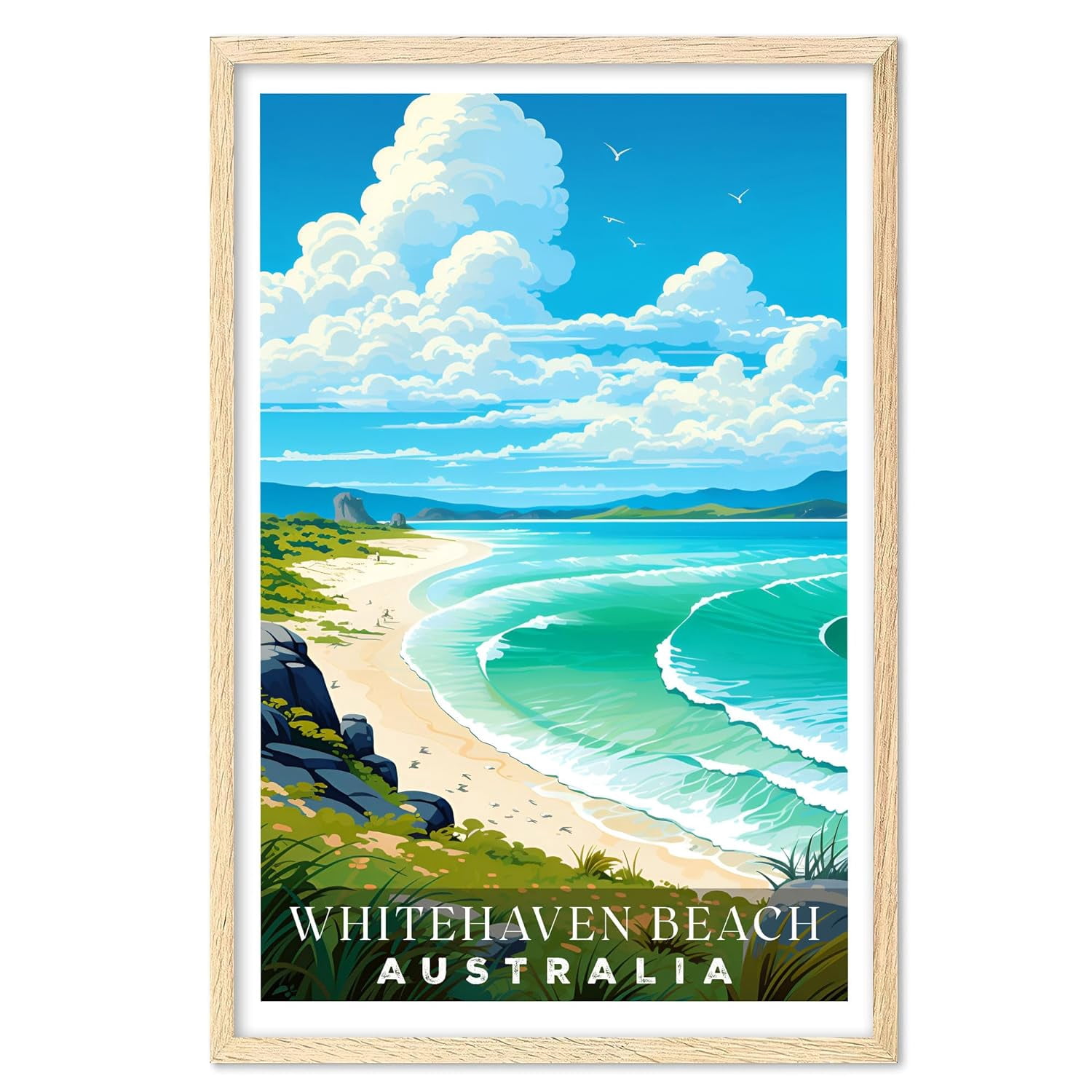 Eastern Print Whitehaven Beach Poster, Beautiful Beach Prints, Vintage ...