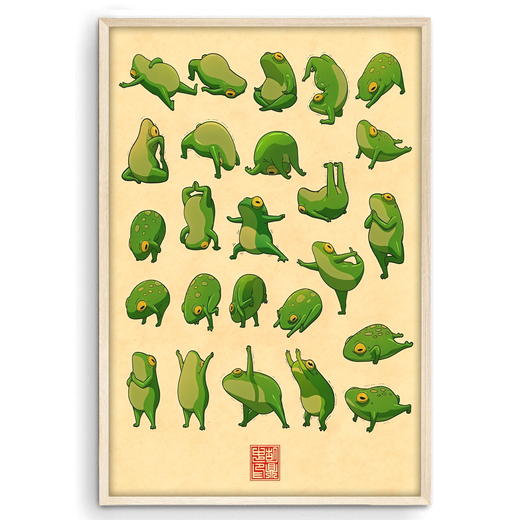 Eastern Print Yoga Frogs Poster - Playful Minimalist Amphibian Wall Art ...