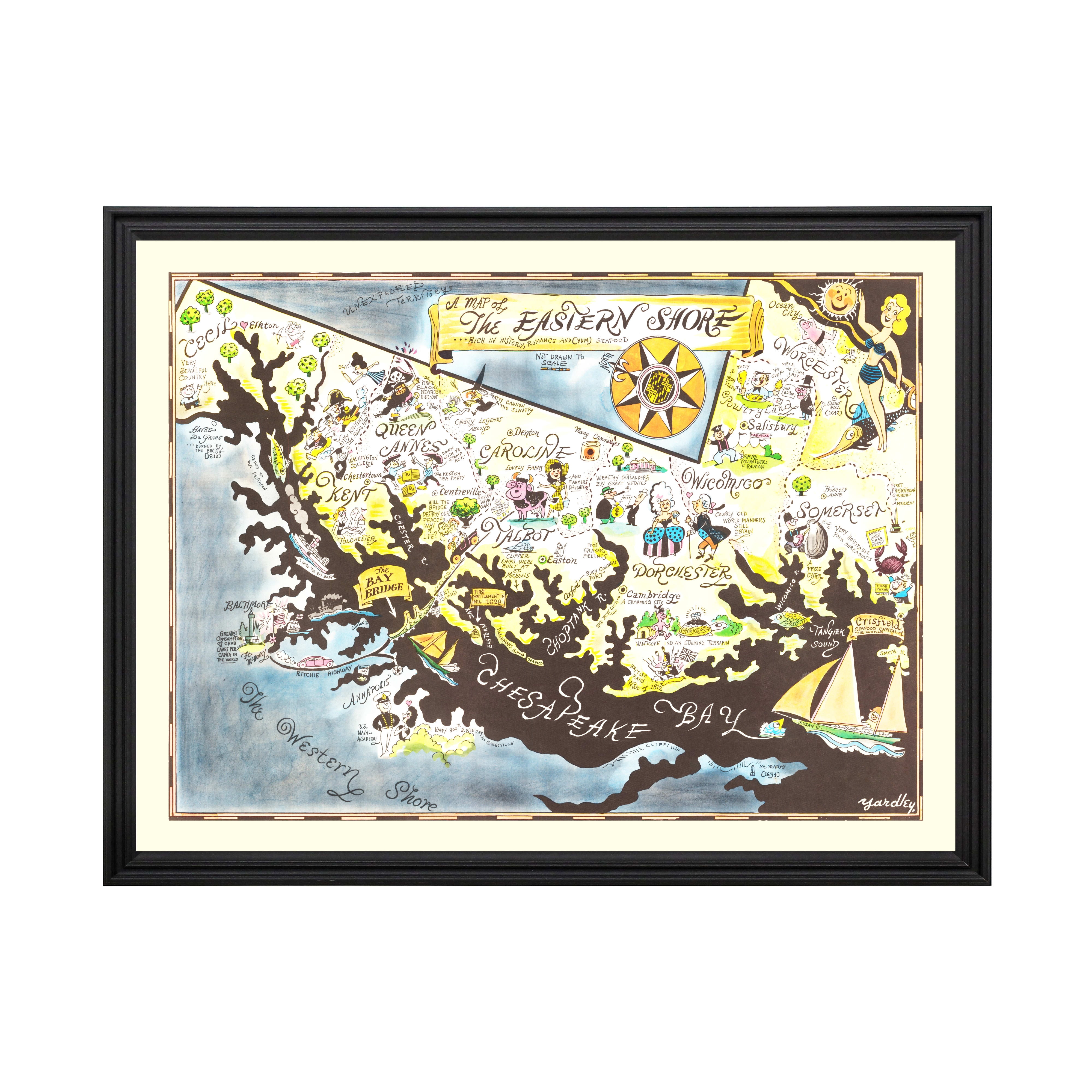 Eastern Shore of Maryland Art, 1952 Vintage Map of Eastern Shore of ...