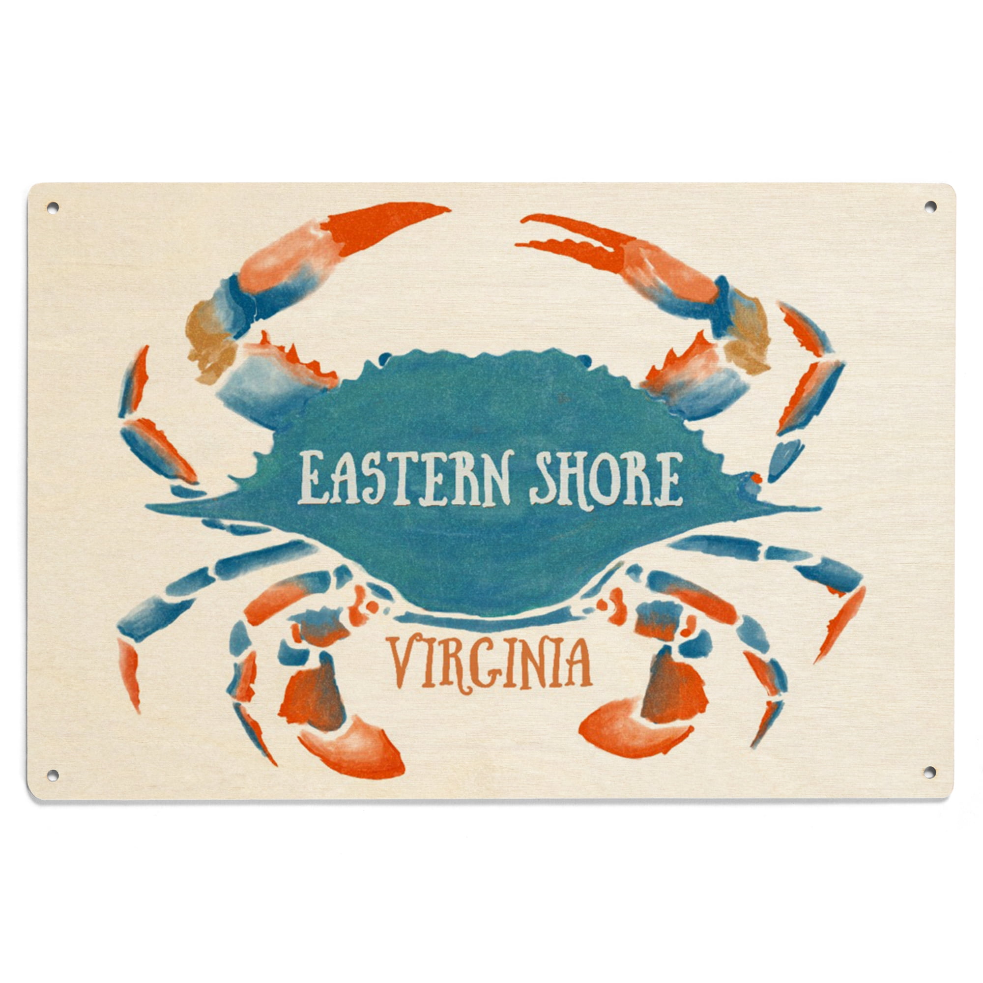 Eastern Shore, Virginia, Blue Crab, Watercolor Birch Wood Wall Sign ...