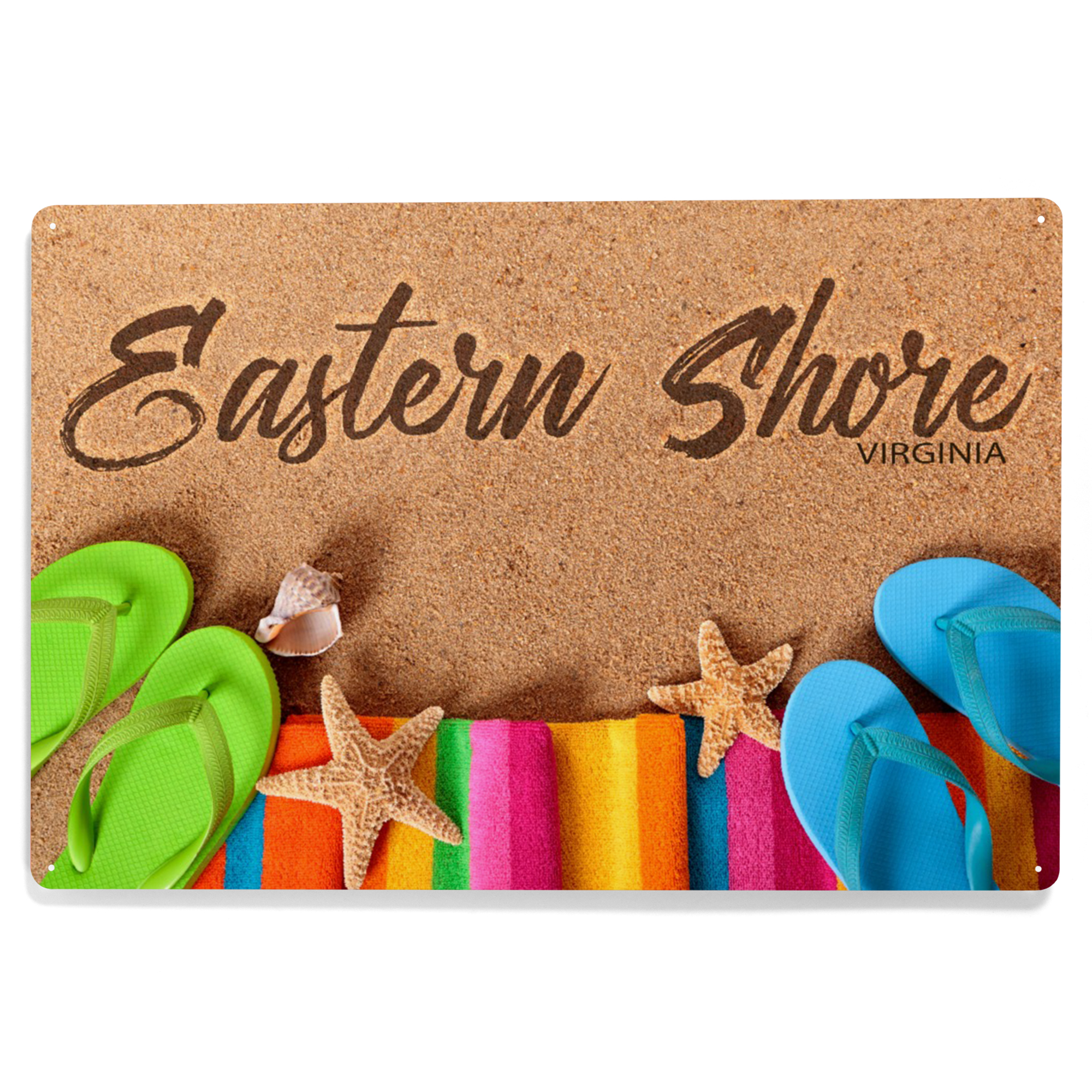 Eastern Shore, Virginia, Flip Flops on Beach (12x18 Aluminum Art ...